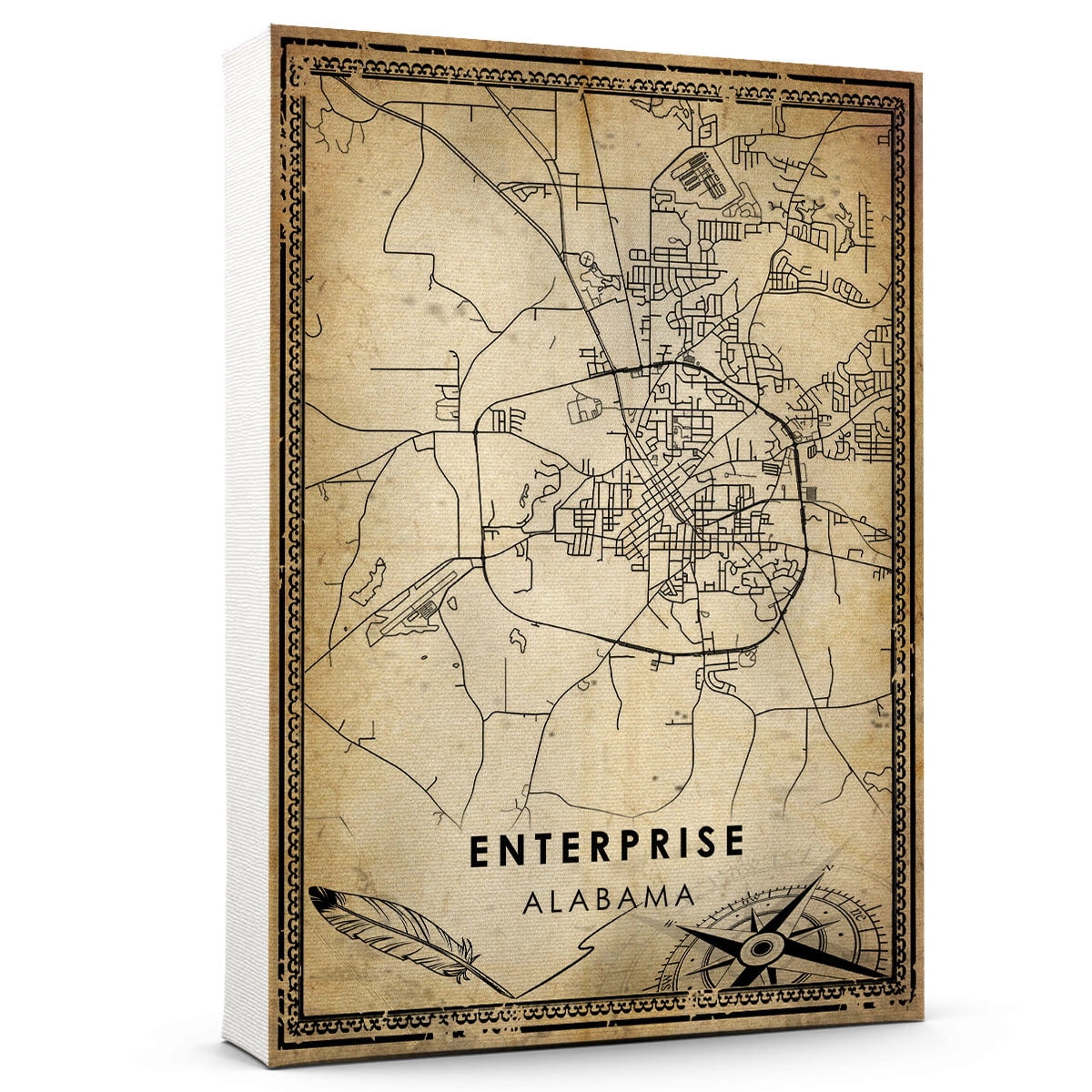 Enterprise Vintage Map Prints Canvas, Alabama Map Art Canvas, Canvas ...