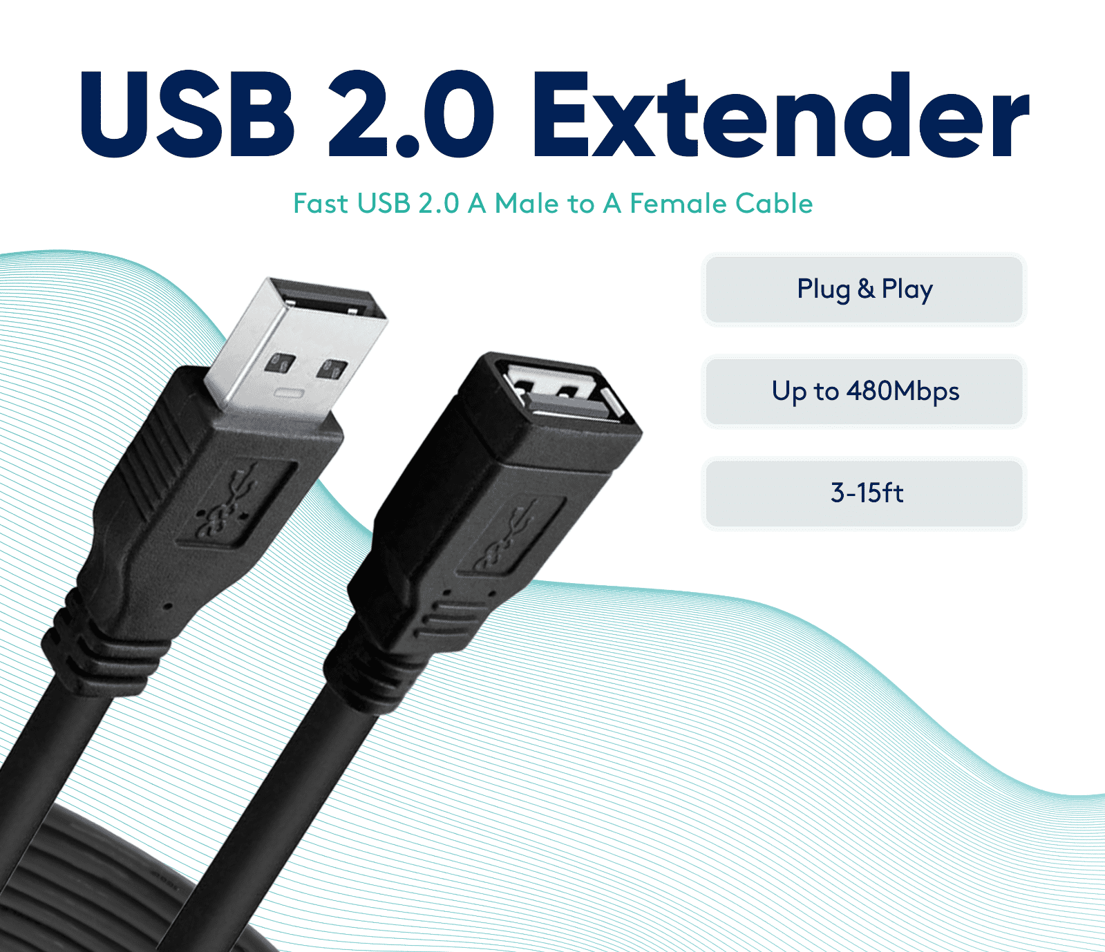 Enterprises USA USB 2.0 Extension Extender Cable Cord USB A Male to ...