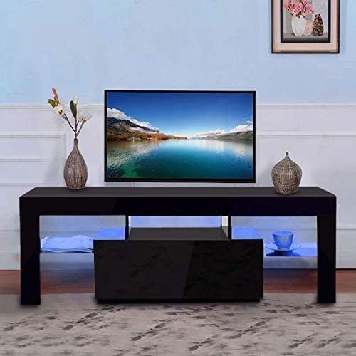 Entertainment Armoires Modern TV Stand with LED Light Wood Television ...