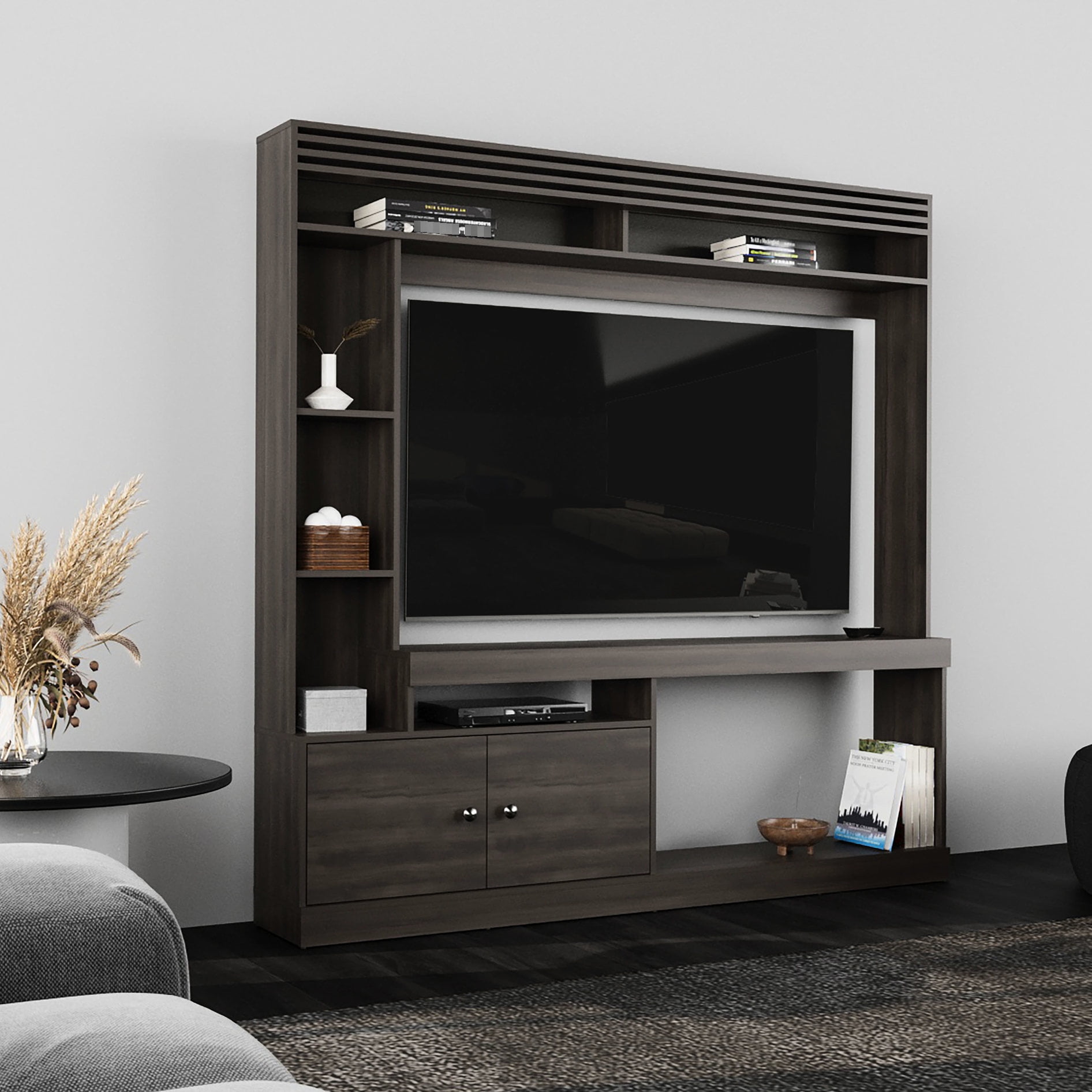 Entertainment Bookcase Cabinet | Spacious Top Shelves for Decor and ...
