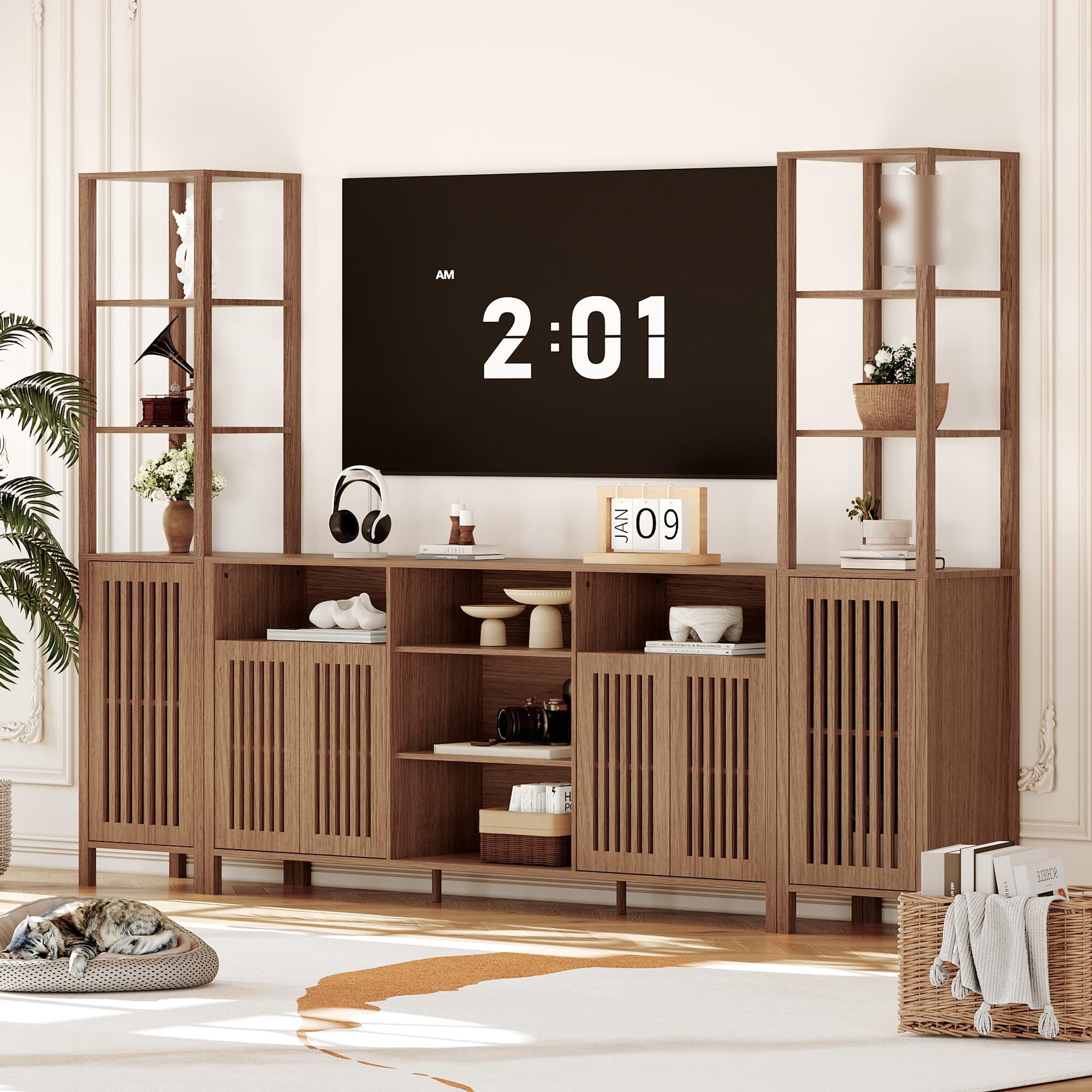 Entertainment Center with Bookshelves, Farmhouse TV Stand for 70 Inch ...