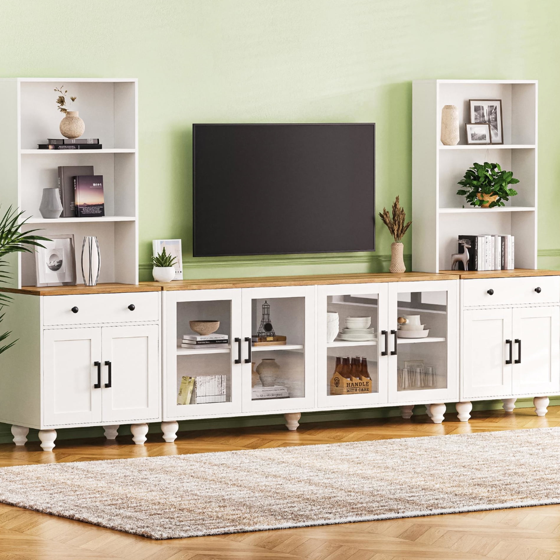 Entertainment Center With Solid Wood Legs & Gourd Shape, 70" Tv Stand ...