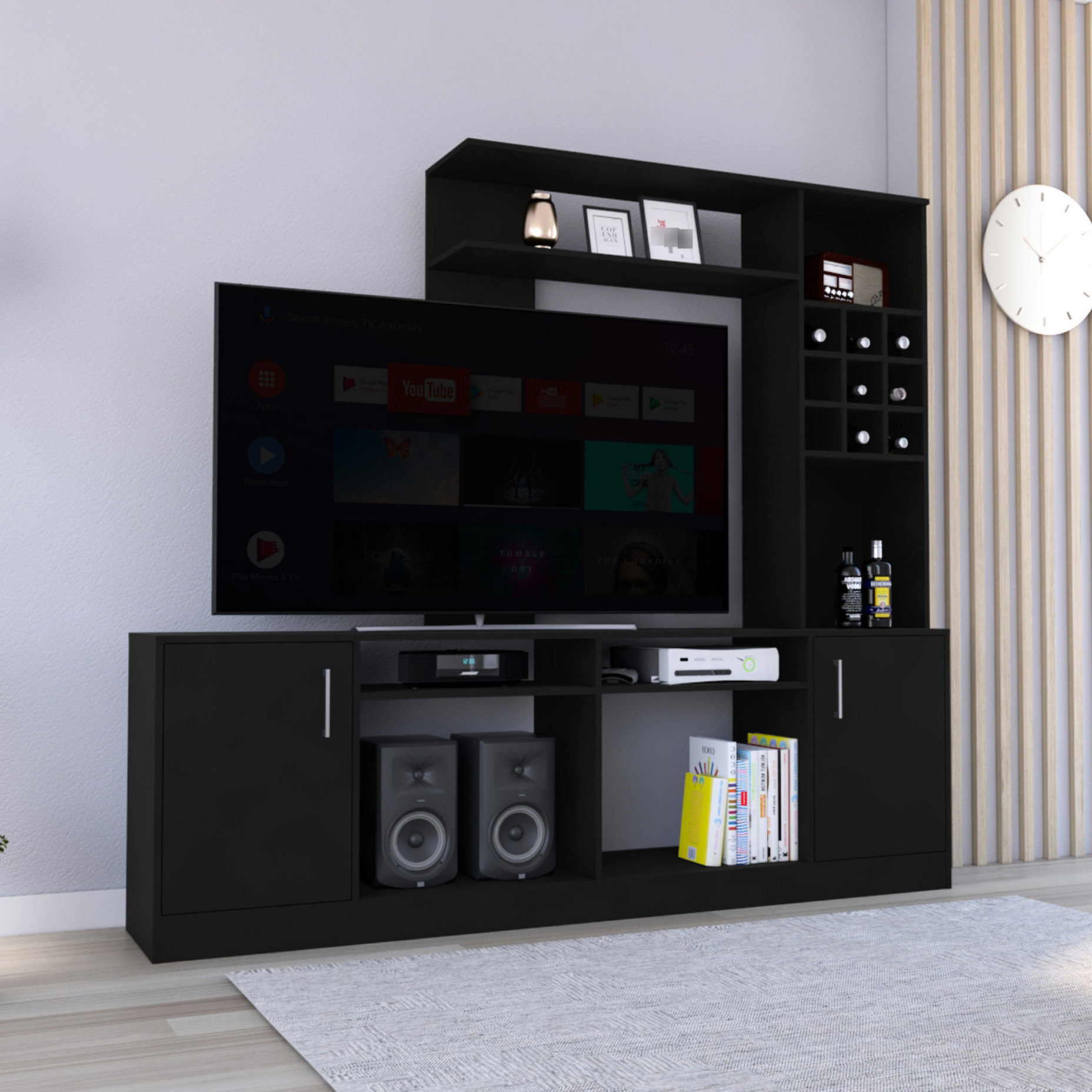 Entertainment Center for Large TVs | Two - Door Cabinet and Six Shelves ...
