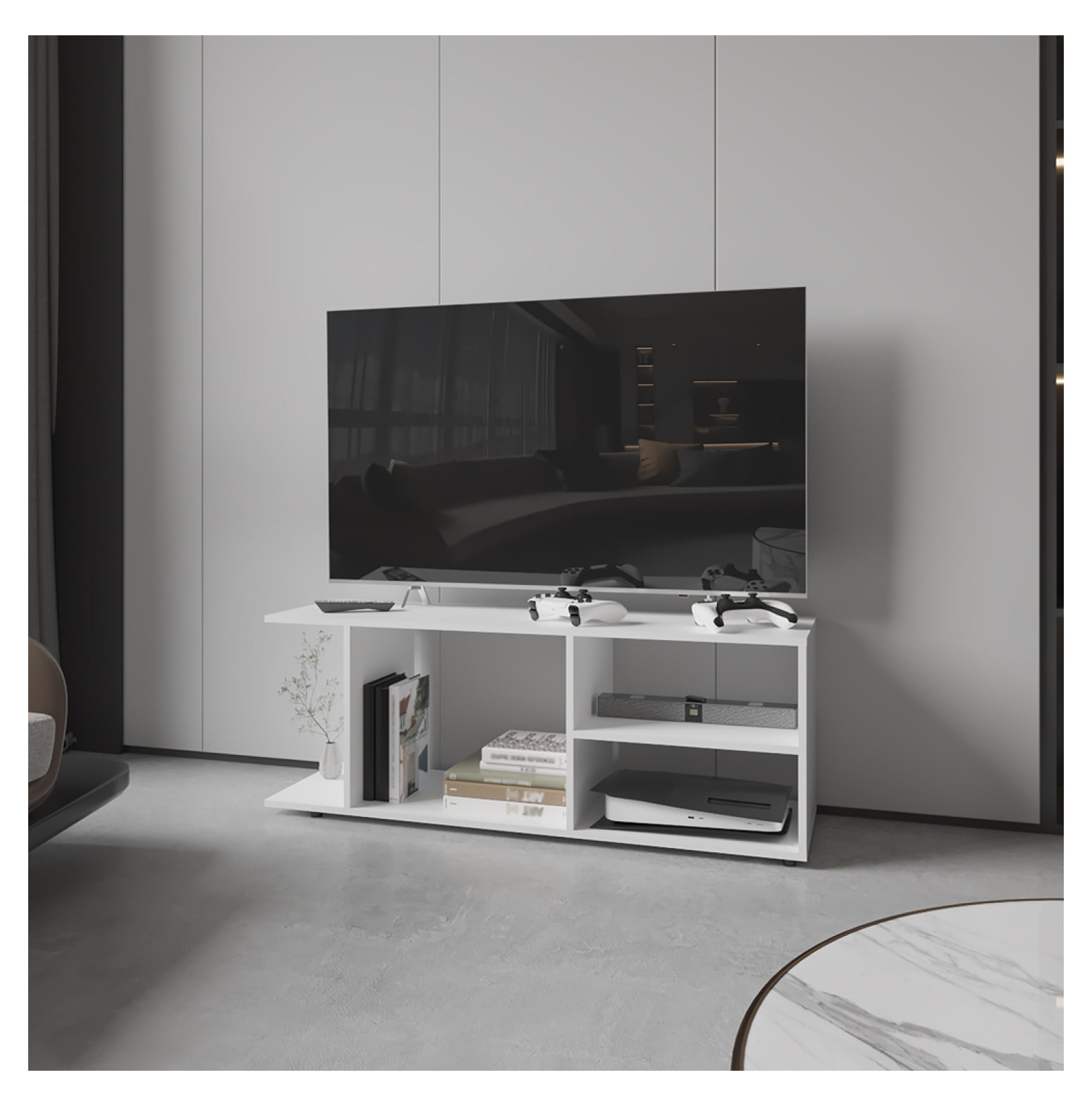 Entertainment Center for Living Room, White - Compact TV Stand with ...