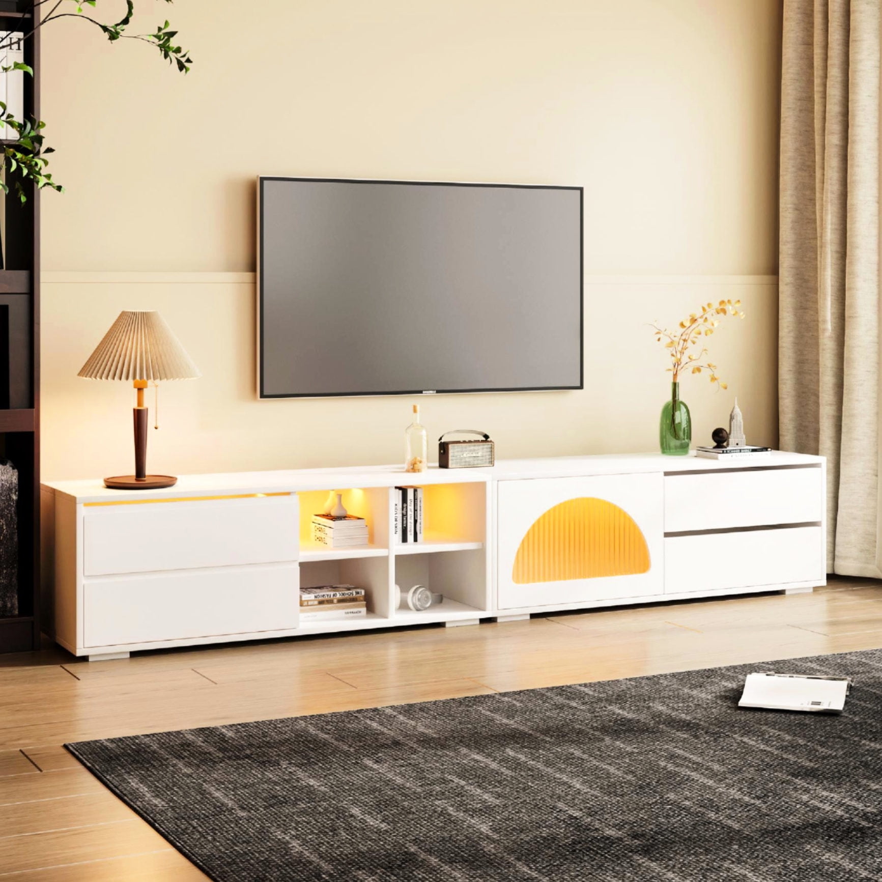 Entertainment Center with Fluted Glass, Multi - Color LED - Create ...