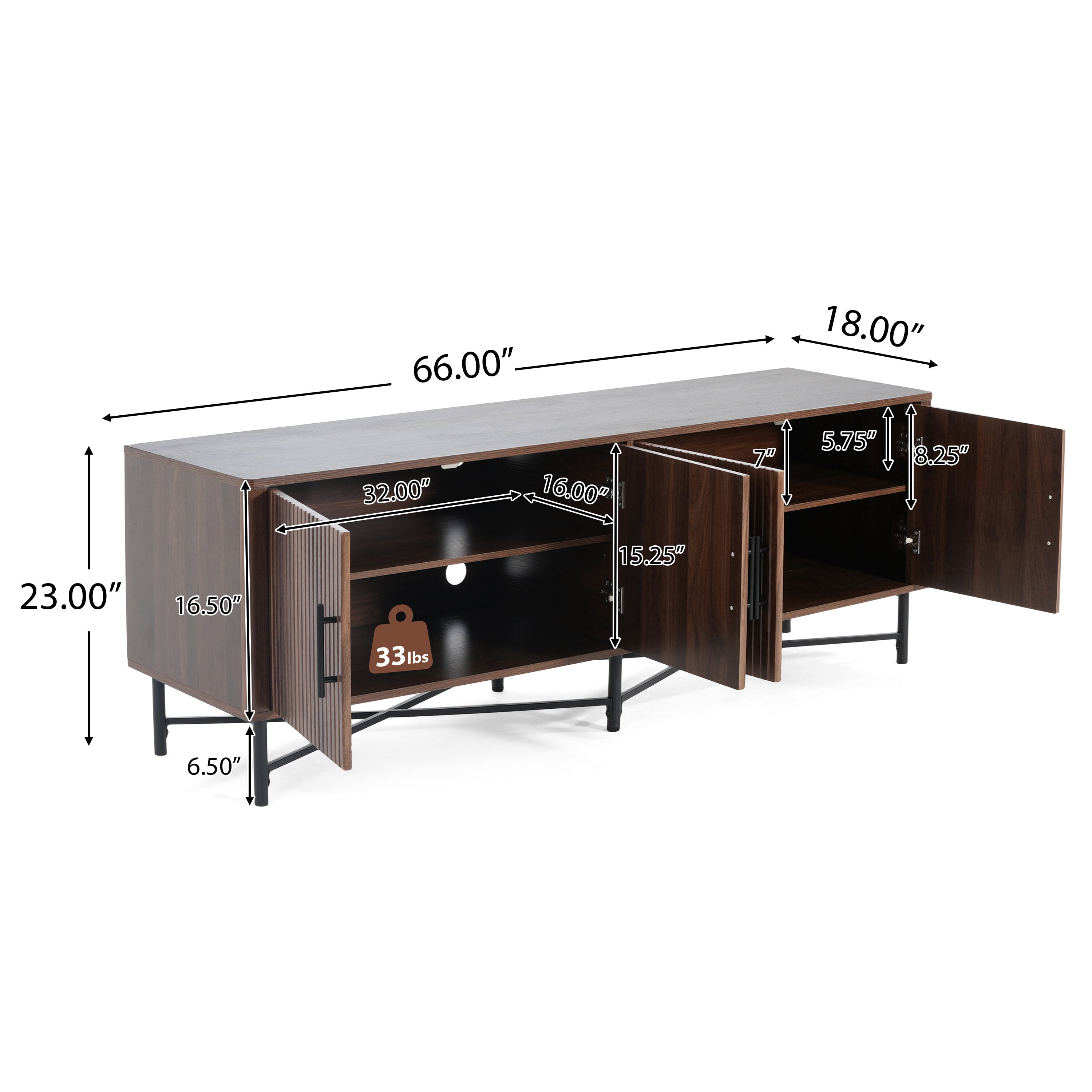 Entertainment Centers, Functional 4-Door TV Cabinet - 2 Storage Spaces ...