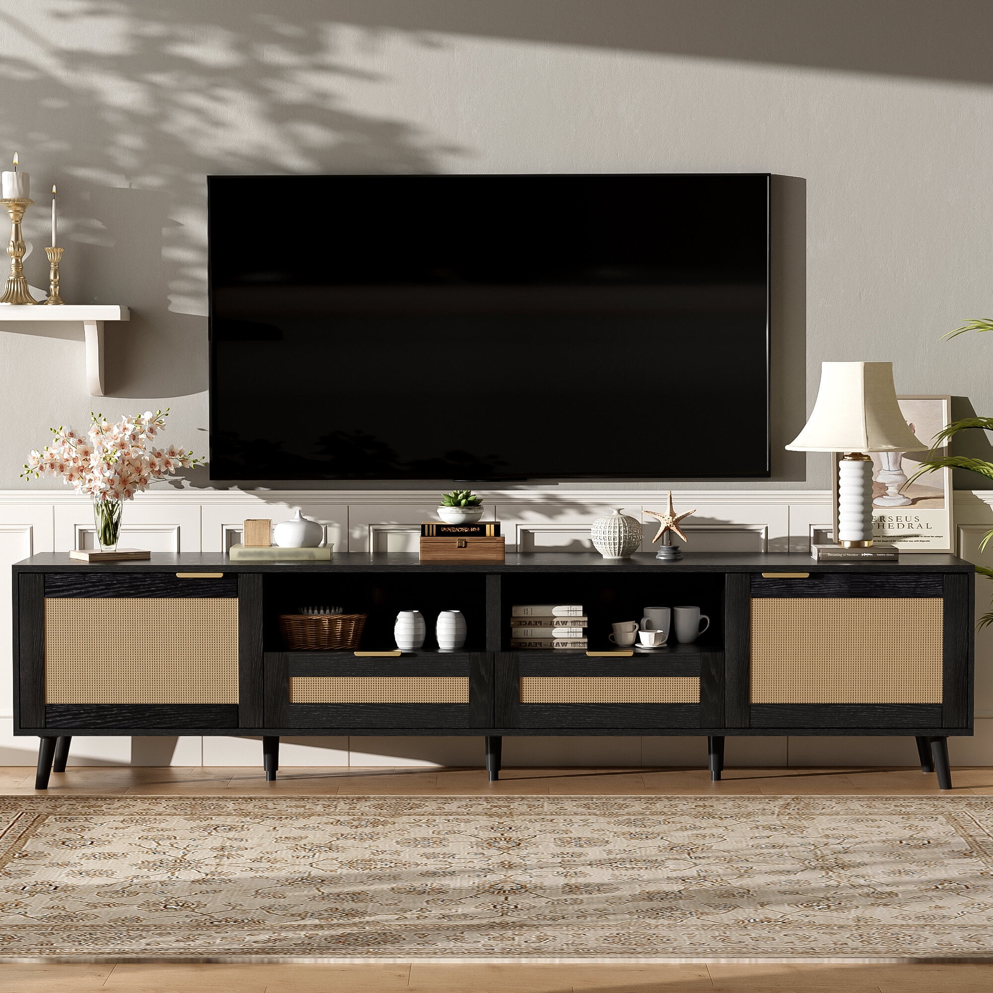Entertainment Centers, Rattan TV Stand for TVs up to 85'', Modern ...