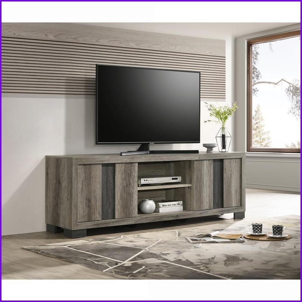 Entertainment Console Weathered Wood Finish with Drawers, Shelves ...