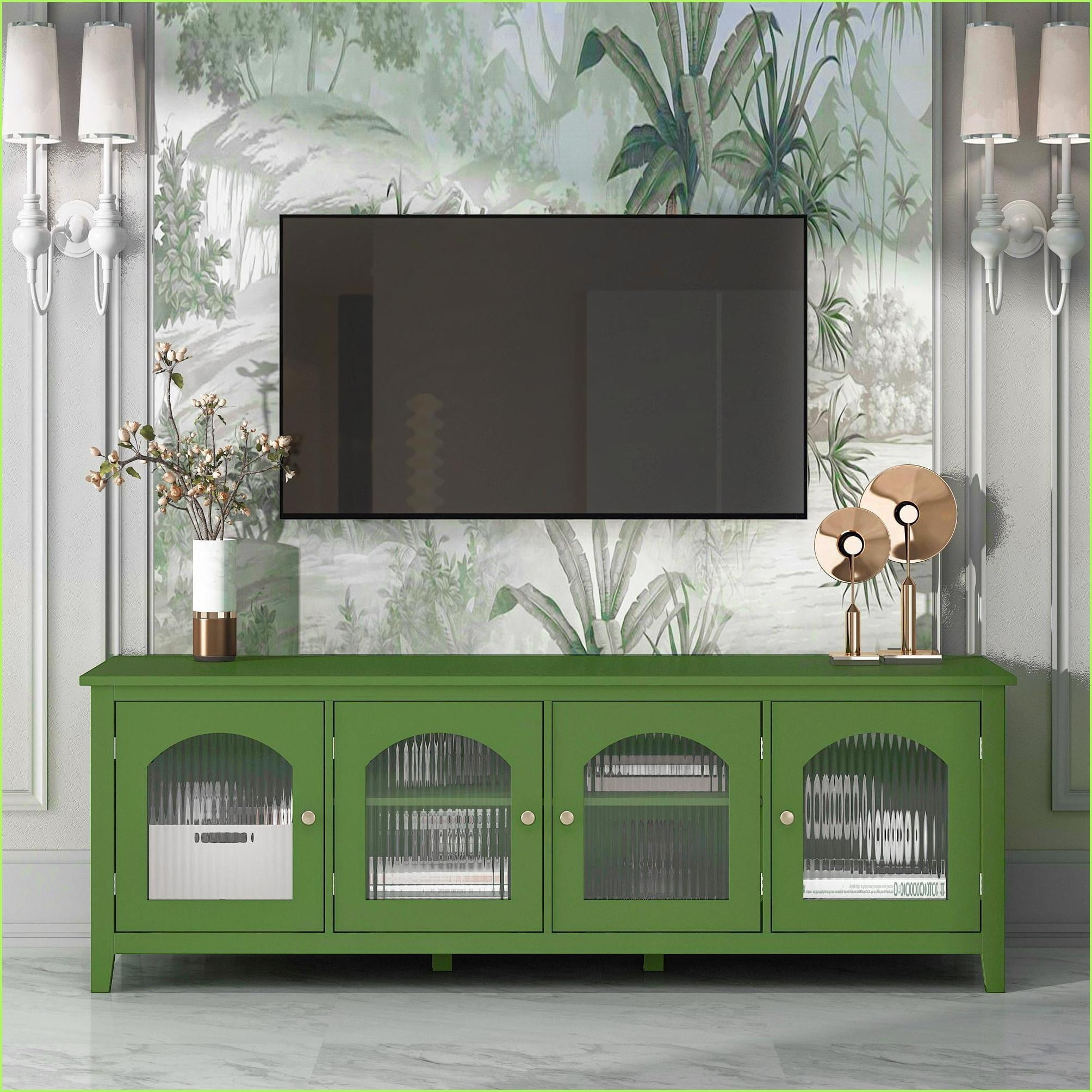Entertainment Furniture TV Stand, 71-Inch Antique Green | Solid Pine ...