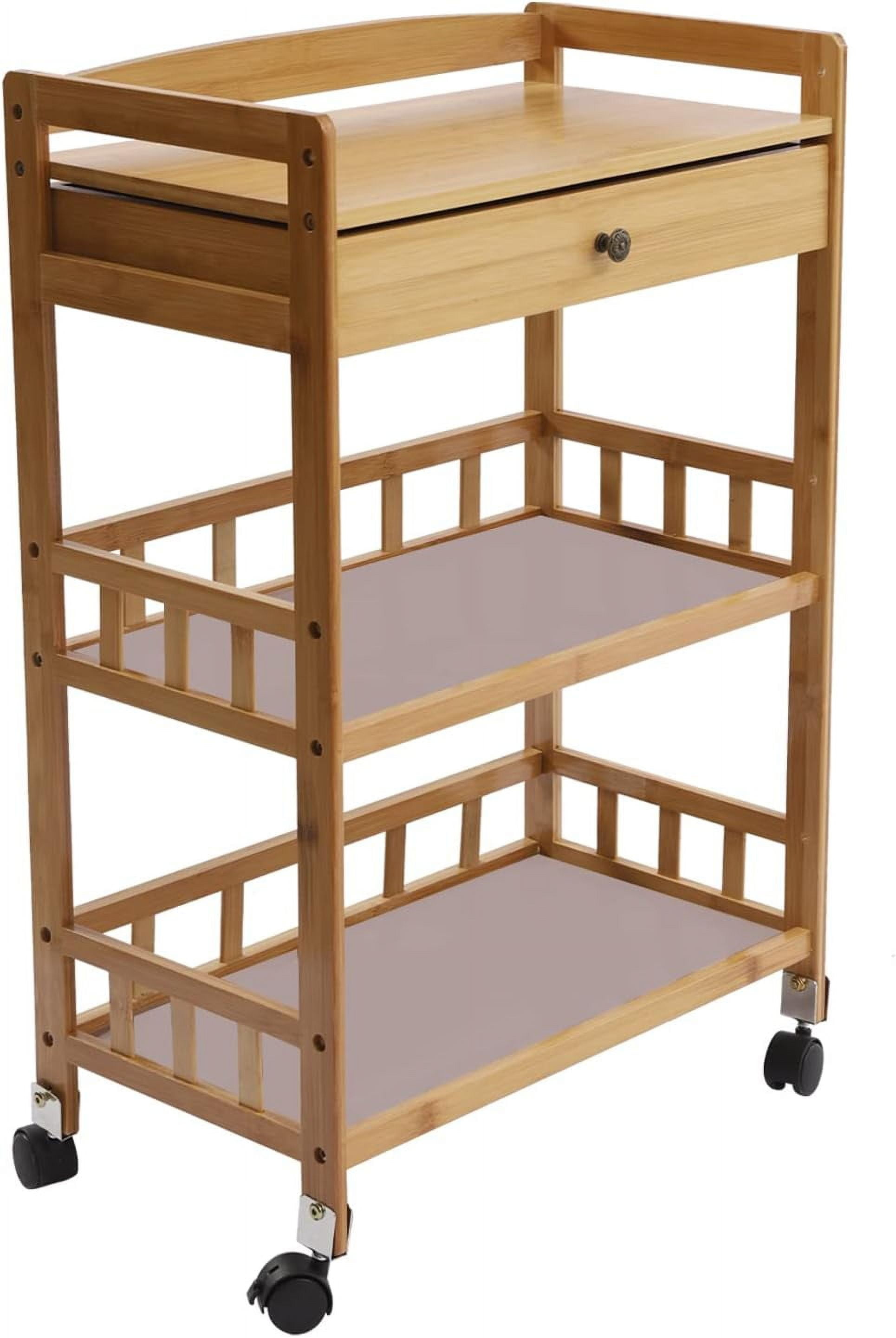Entertainment Kitchen Cart, 3-Tier Serving Cart with Drawer Fence ...