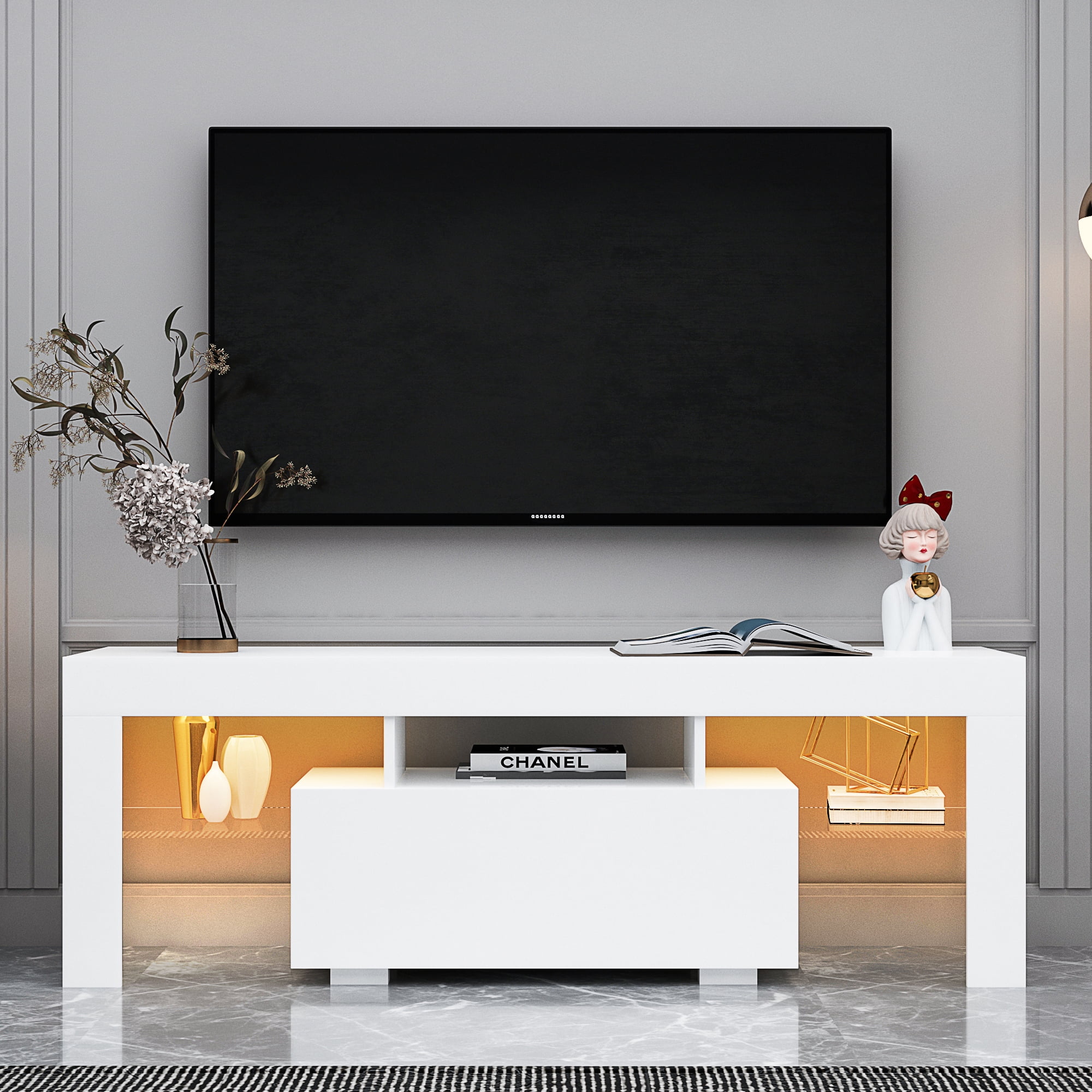 Entertainment TV Stand, Large TV Stand TV Base Stand with LED Light TV ...