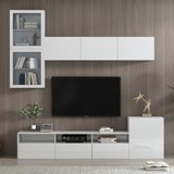 Entertainment Wall Unit, 2Pcs TV Console Table Set, High Gloss TV Stand ...