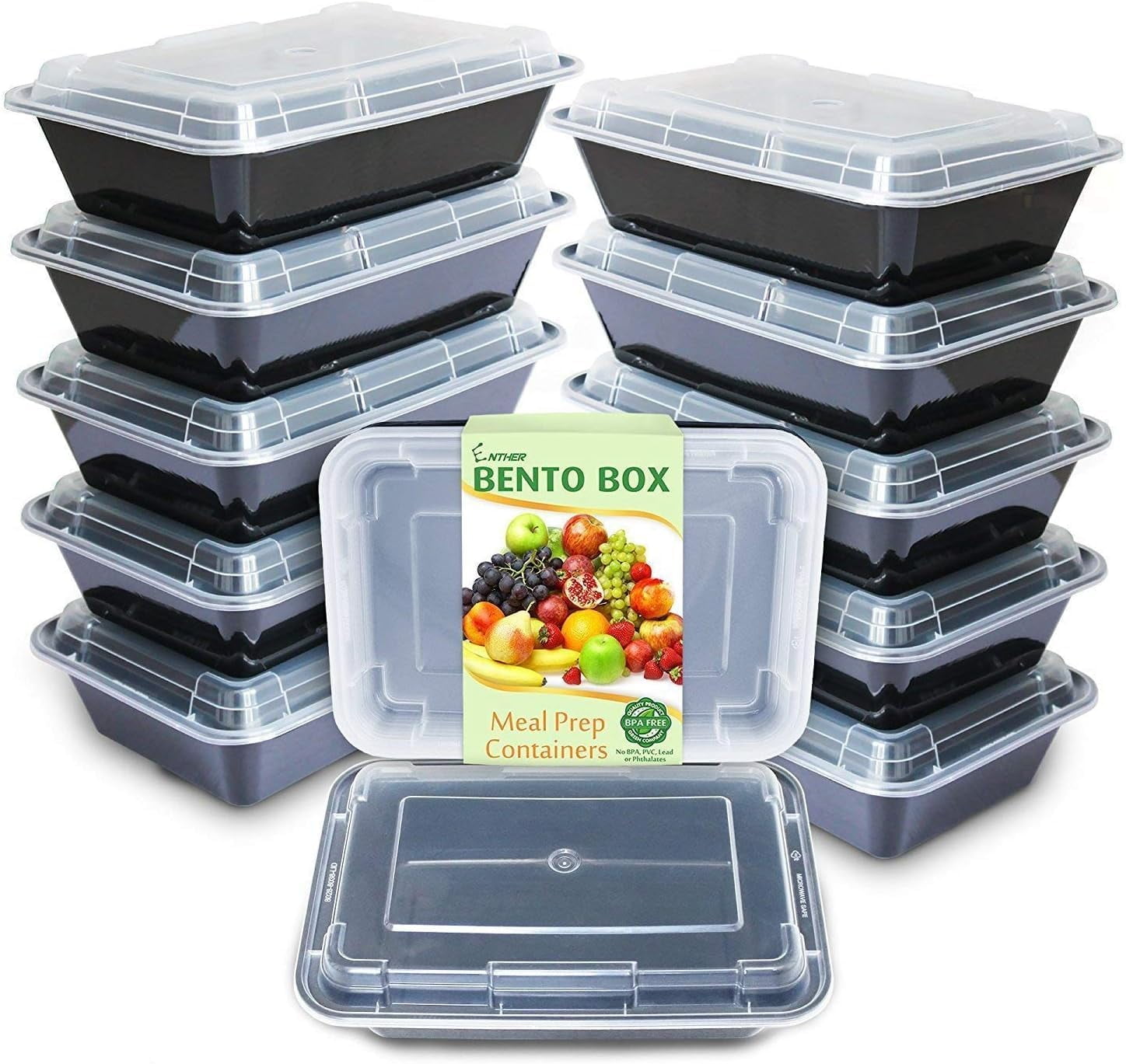 Enther Meal Prep Containers 12 Pack 1 Compartment Single Lids Food ...