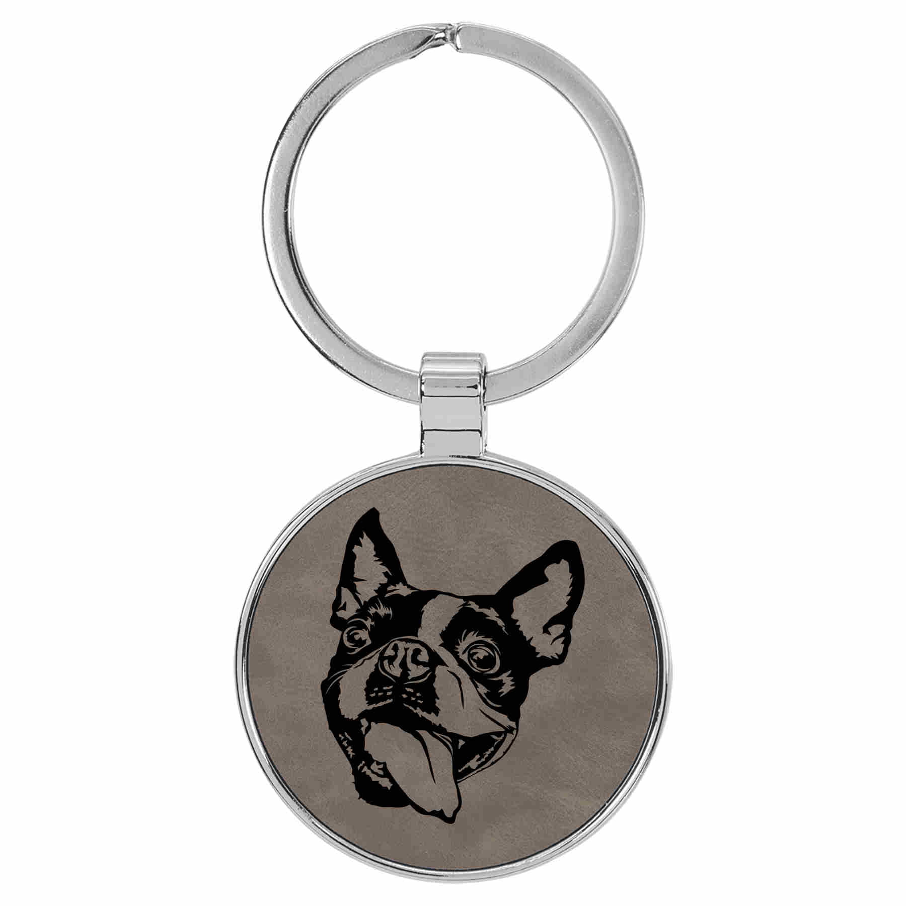 Enthoozies Boston Terrier Dog Gray Laser Engraved Leatherette Keychain ...