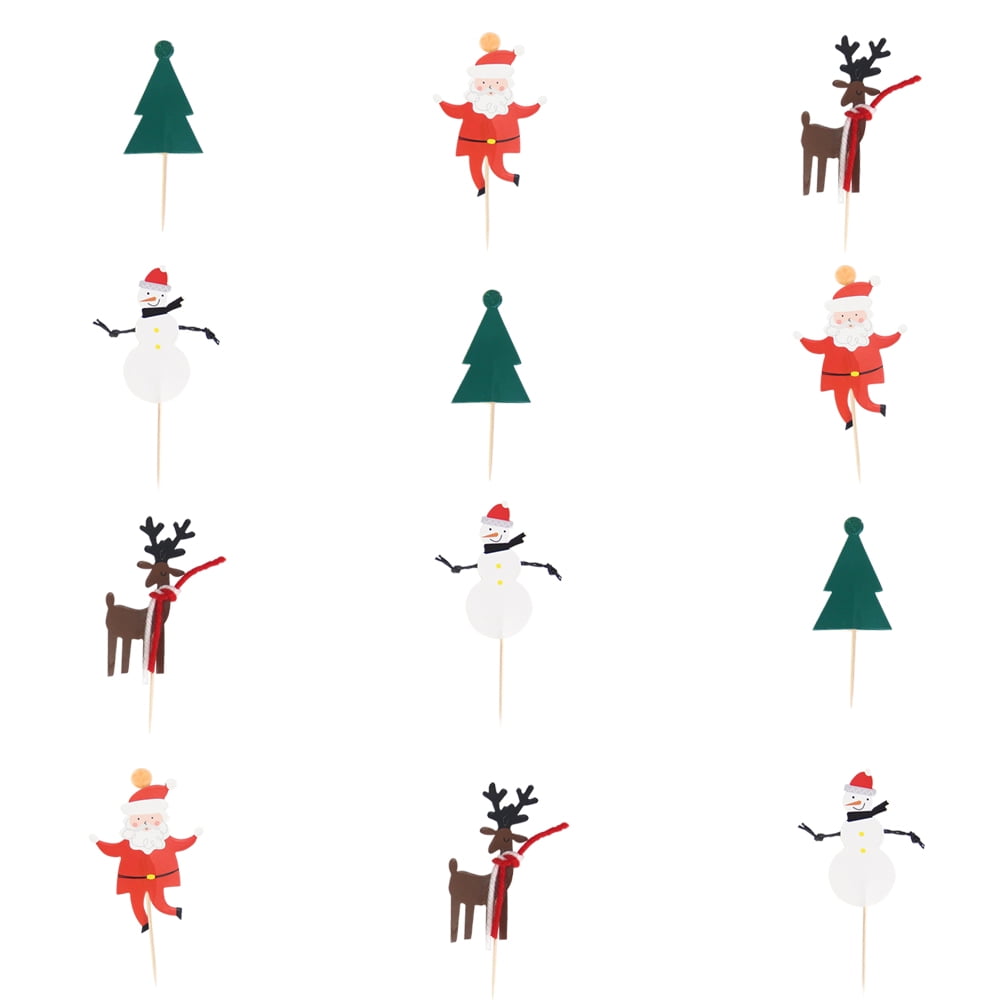 Entireivity 12 Pcs Christmas Cake Toppers Paper Cake Toppers Cake ...