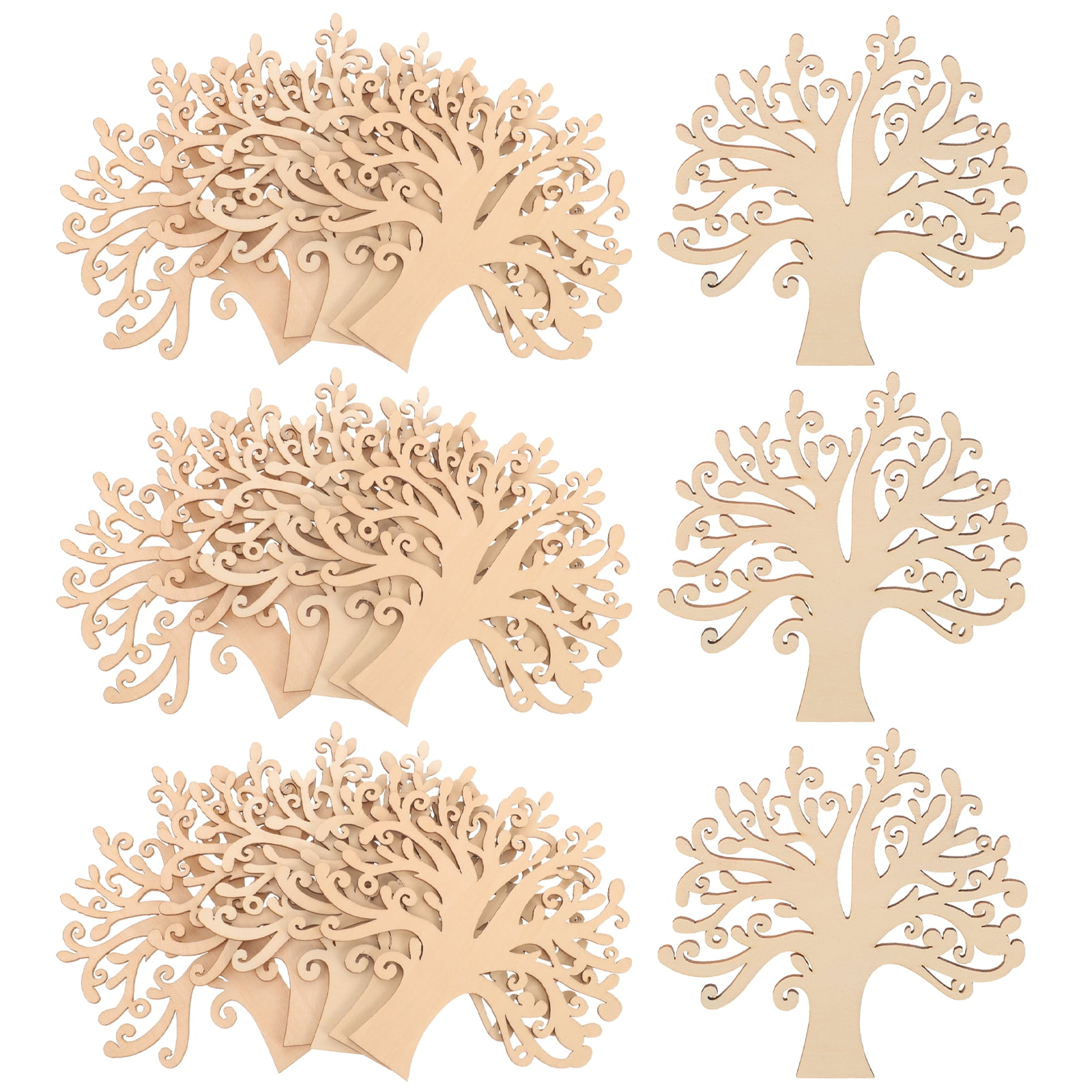 Entireivity 30pcs Tree Wooden Cut Outs DIY Wood Trees Ornaments Wooden ...