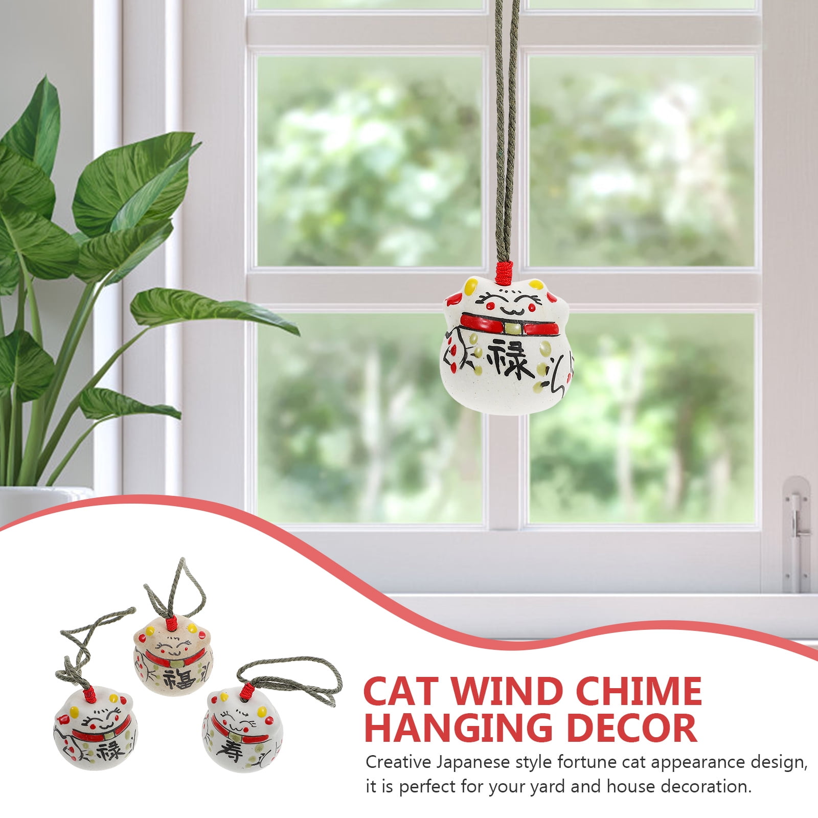 Entireivity 3pcs Japanese Style Fortune Cat Wind Bells Balcony Wind ...