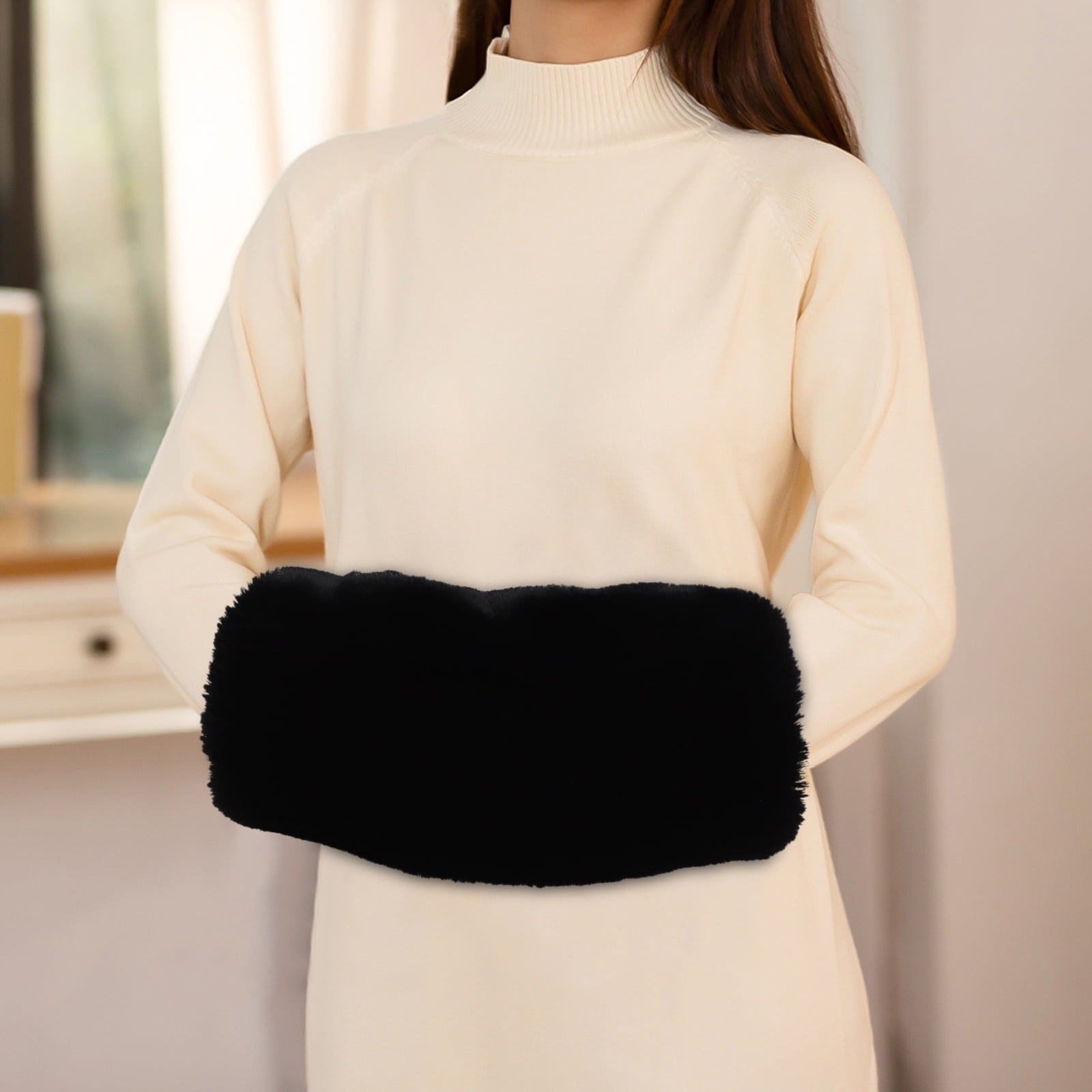 Entireivity Faux Fur Hand Muffs Black Warm Faux Fur Winter Muffs for ...