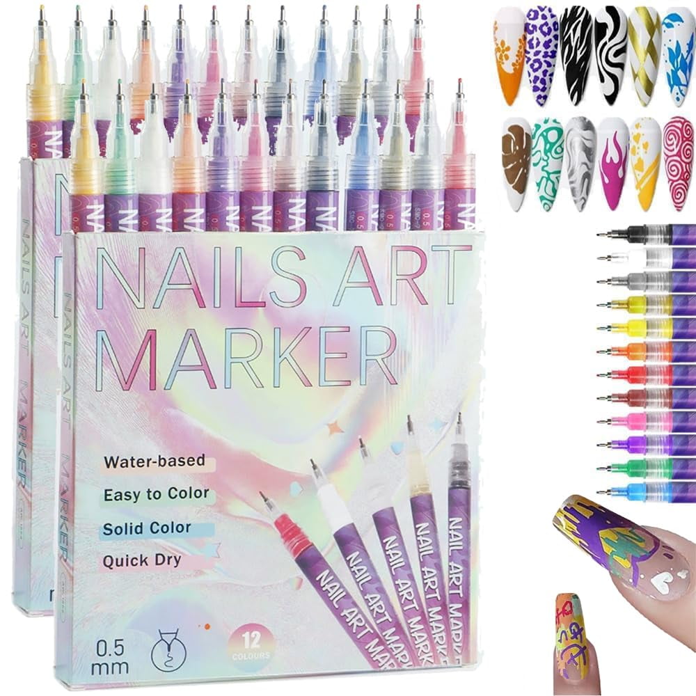 Entiretotal 12 Colors Nail Art Pens Set, Tenddaily Nail Art Pens, 3D Nai Polish Pen Graffiti ...