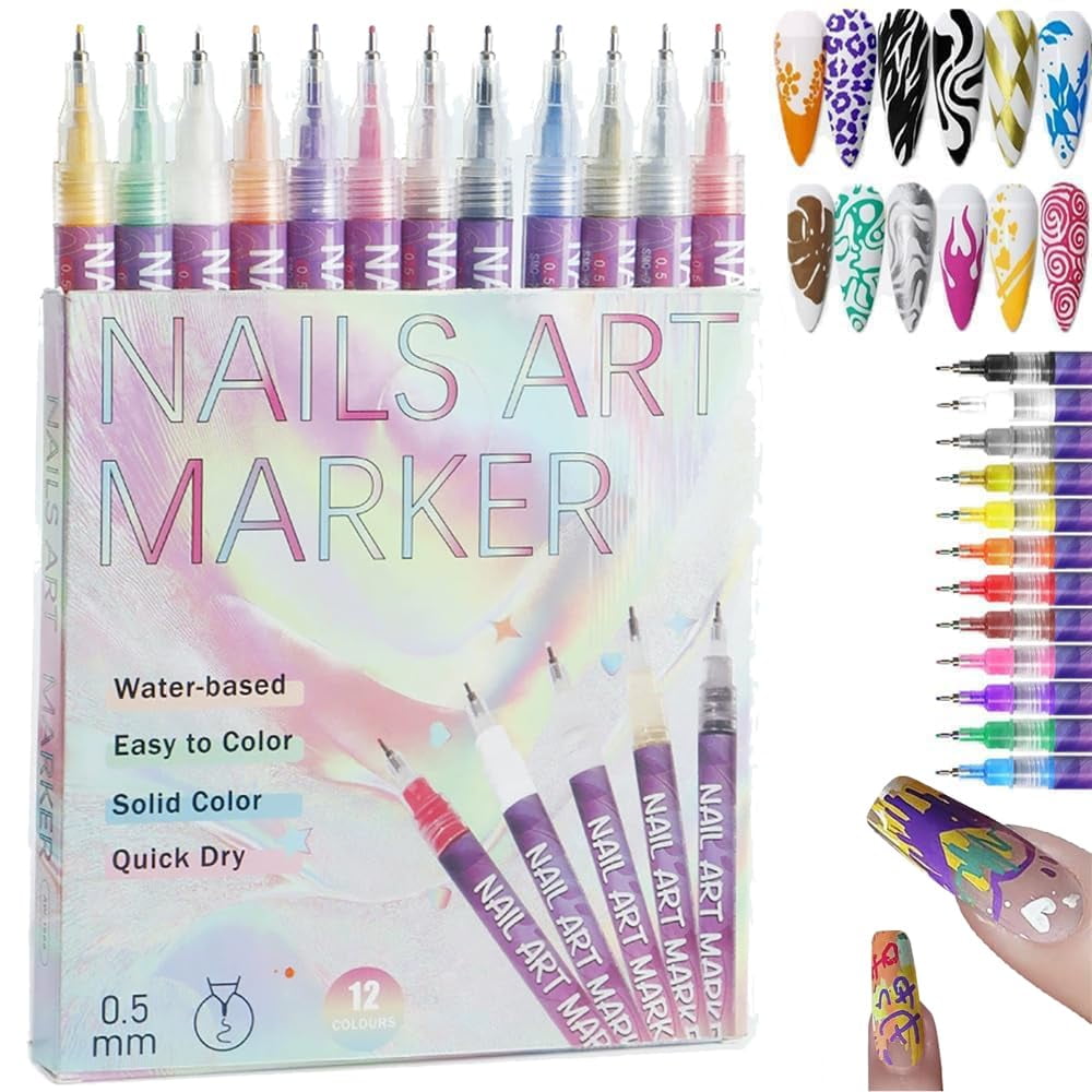 Entiretotal 12 Colors Nail Art Pens Set, Tenddaily Nail Art Pens, 3D ...