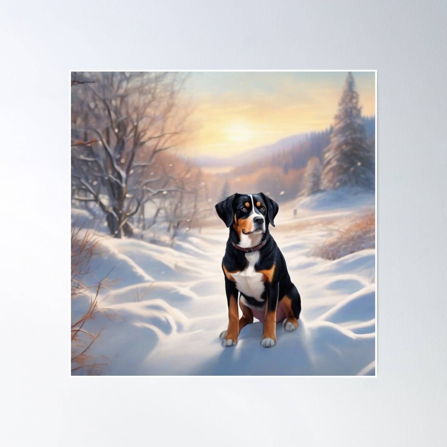 Entlebucher Mountain Dog In The Winter Landscape Poster Wall Art ...