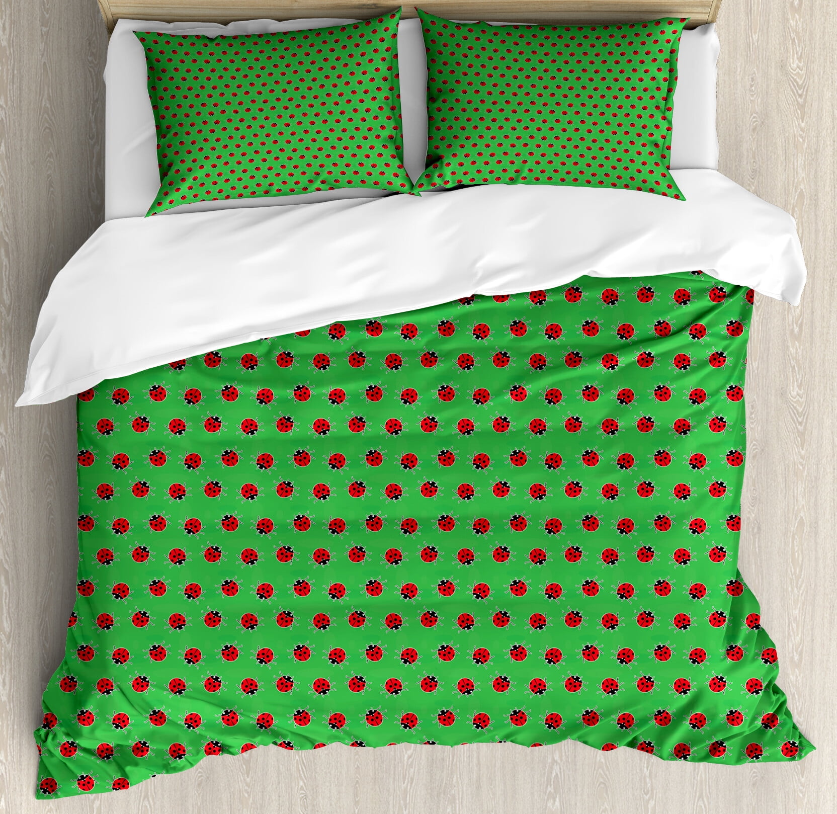 Entomology Duvet Cover Set, Cartoon Style Repetitive Ladybugs on a ...