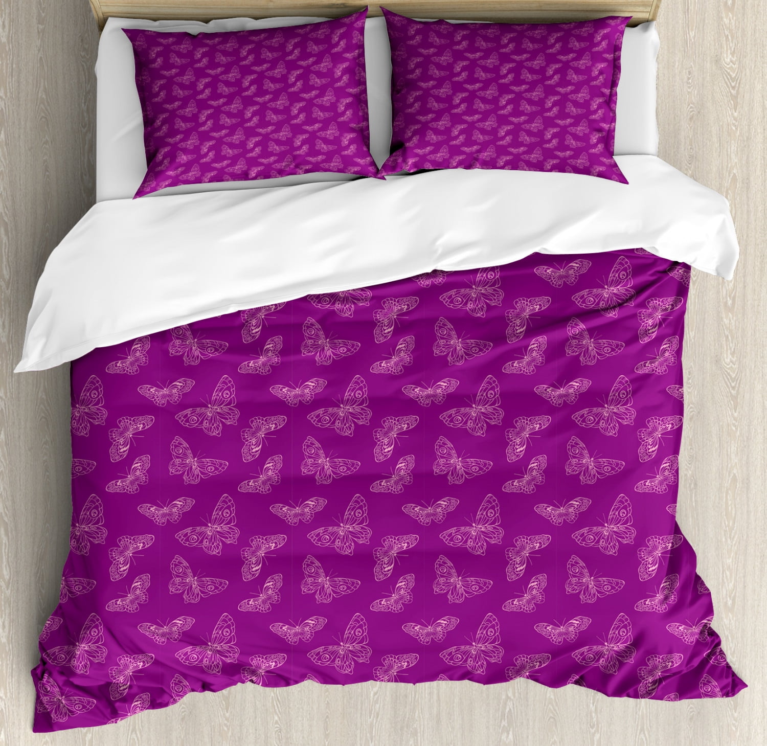 Entomology Duvet Cover Set King Size, Doodle Artwork of Butterfly ...