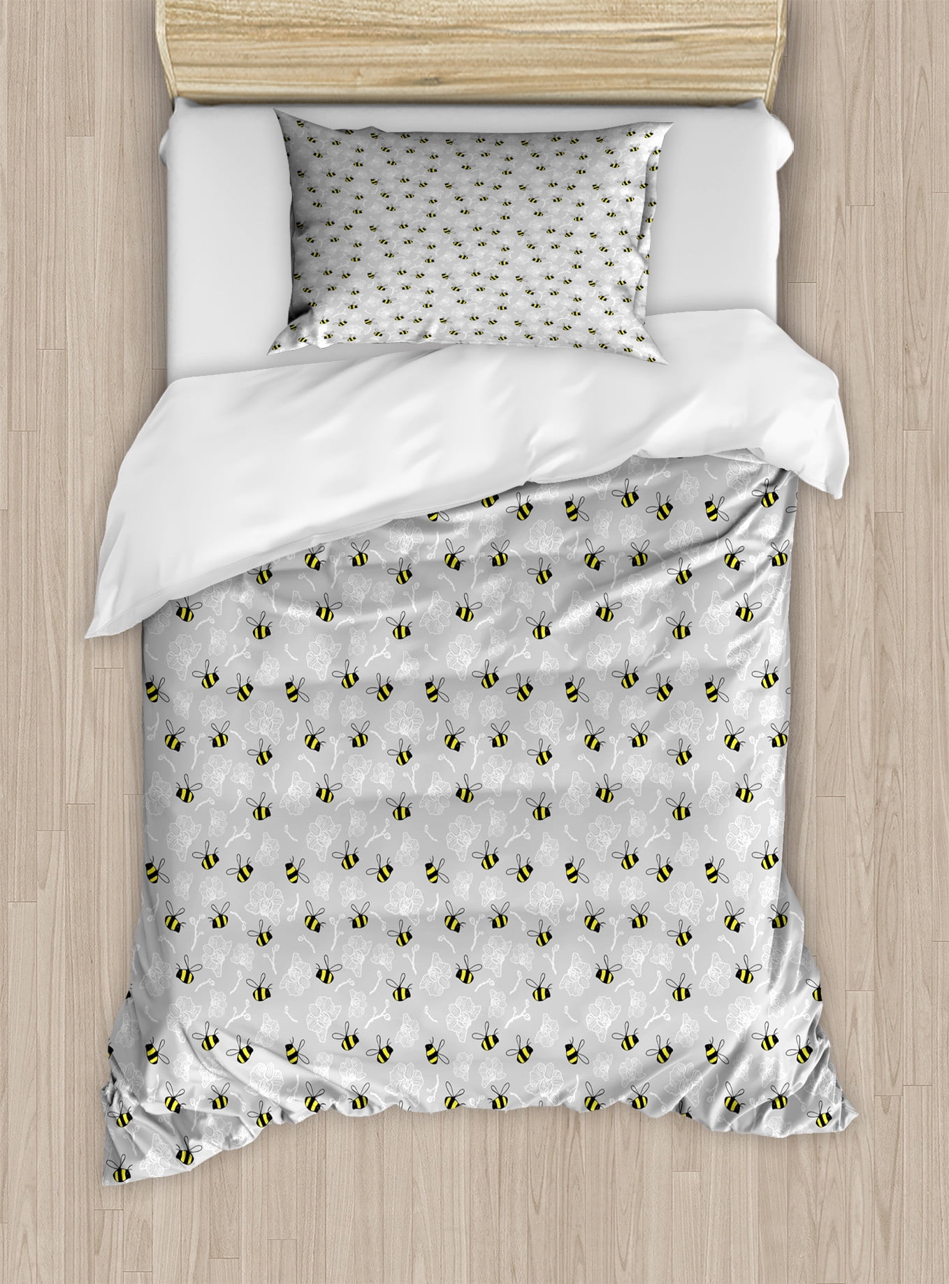 Entomology Duvet Cover Set, Print of Bumblebee Buzzing Around Orchids ...