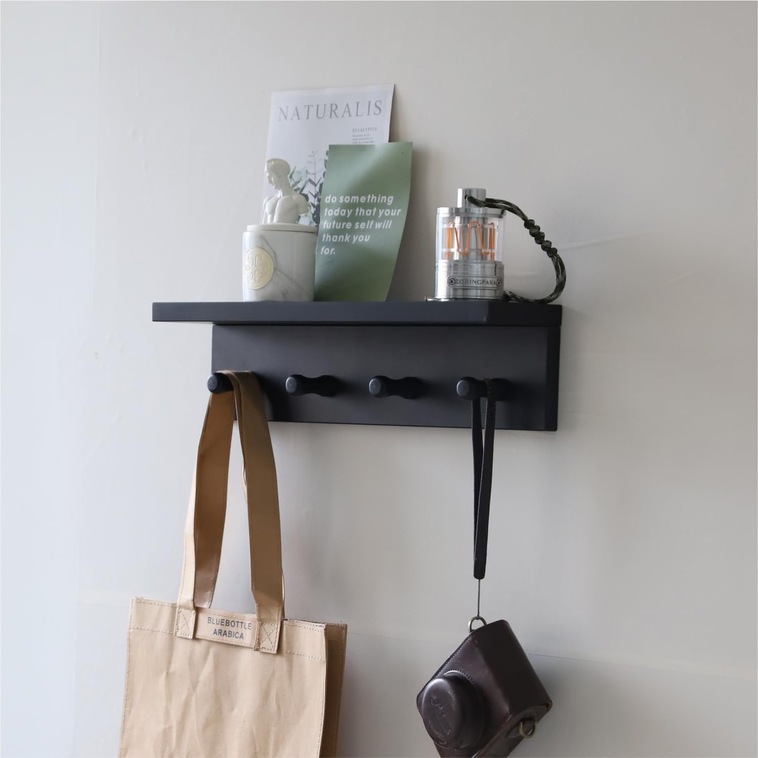 Entrance Coat Rack, Wall-Mounted Wooden Hook Rack with Coat Hooks and ...