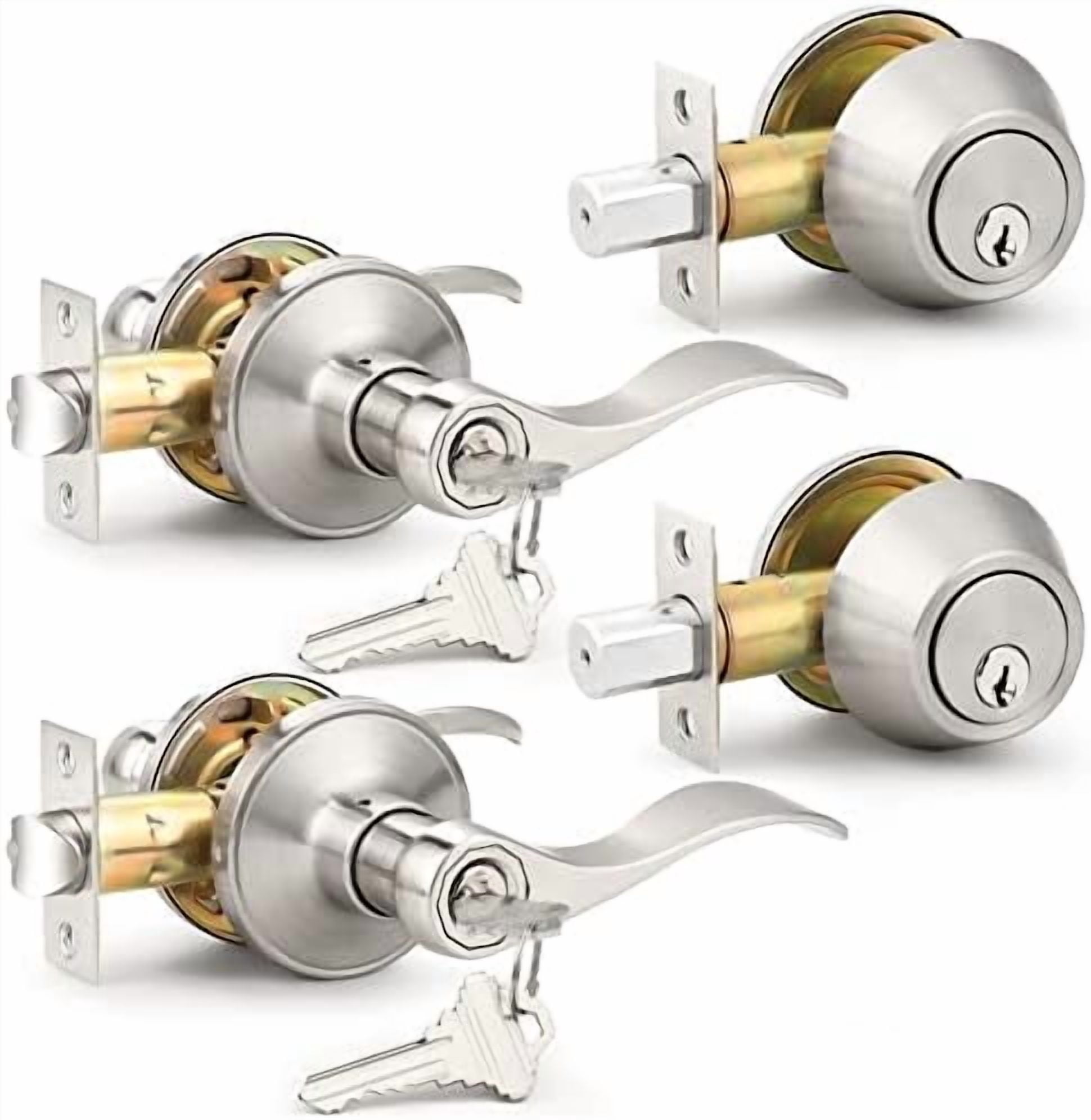 Entrance Door Lever Deadbolt Sets Drop Style Entry Door Handle Set with ...