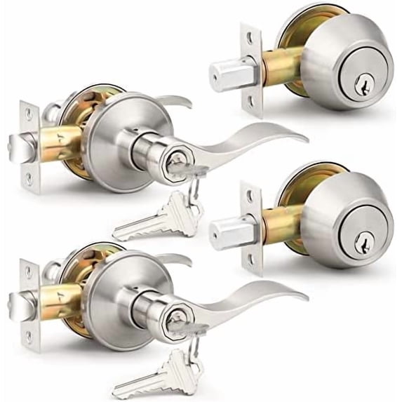 Entrance Door Lever Deadbolt Sets Drop Style Entry Door Handle Set with ...