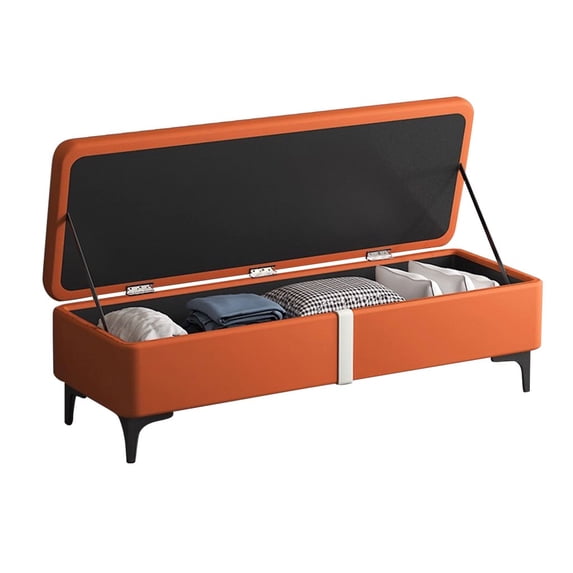 Entrance Hall Long Bench with Storage,Faux Leather Storage Ottoman Flip ...