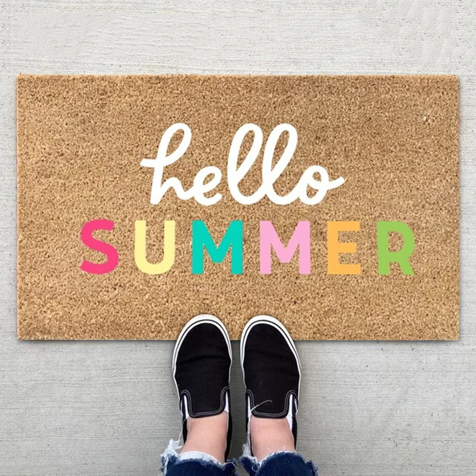 Entrance Low Profile Non Slip Rubber Back Mats for Floor Hello Summer ...