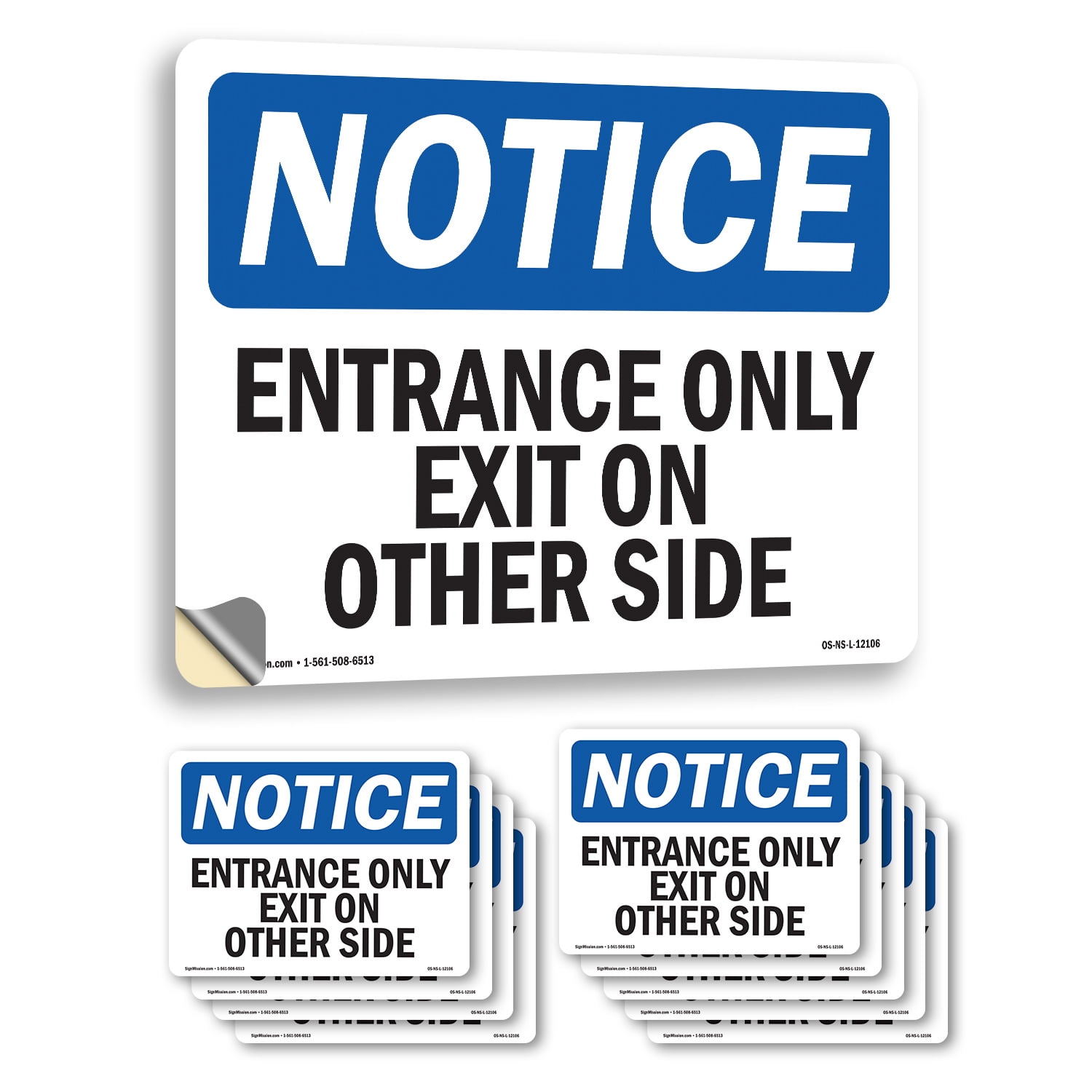 Entrance Only Exit On Other Side OSHA Notice Vinyl Decal Label 10 Inch ...
