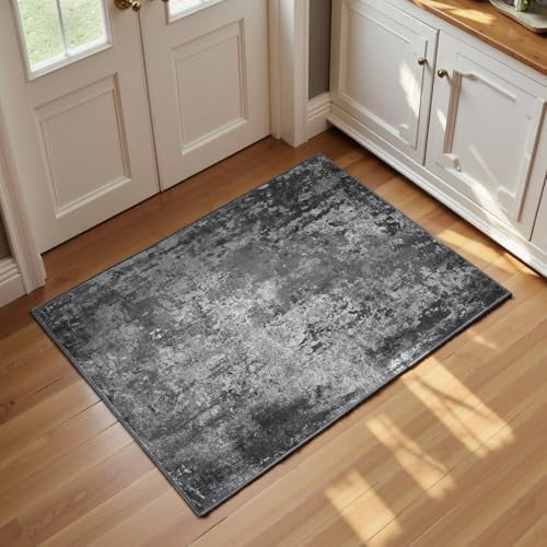 Entrance Rugs Indoor 2x3 Black Entry Rug Washable Abstract Black Small ...