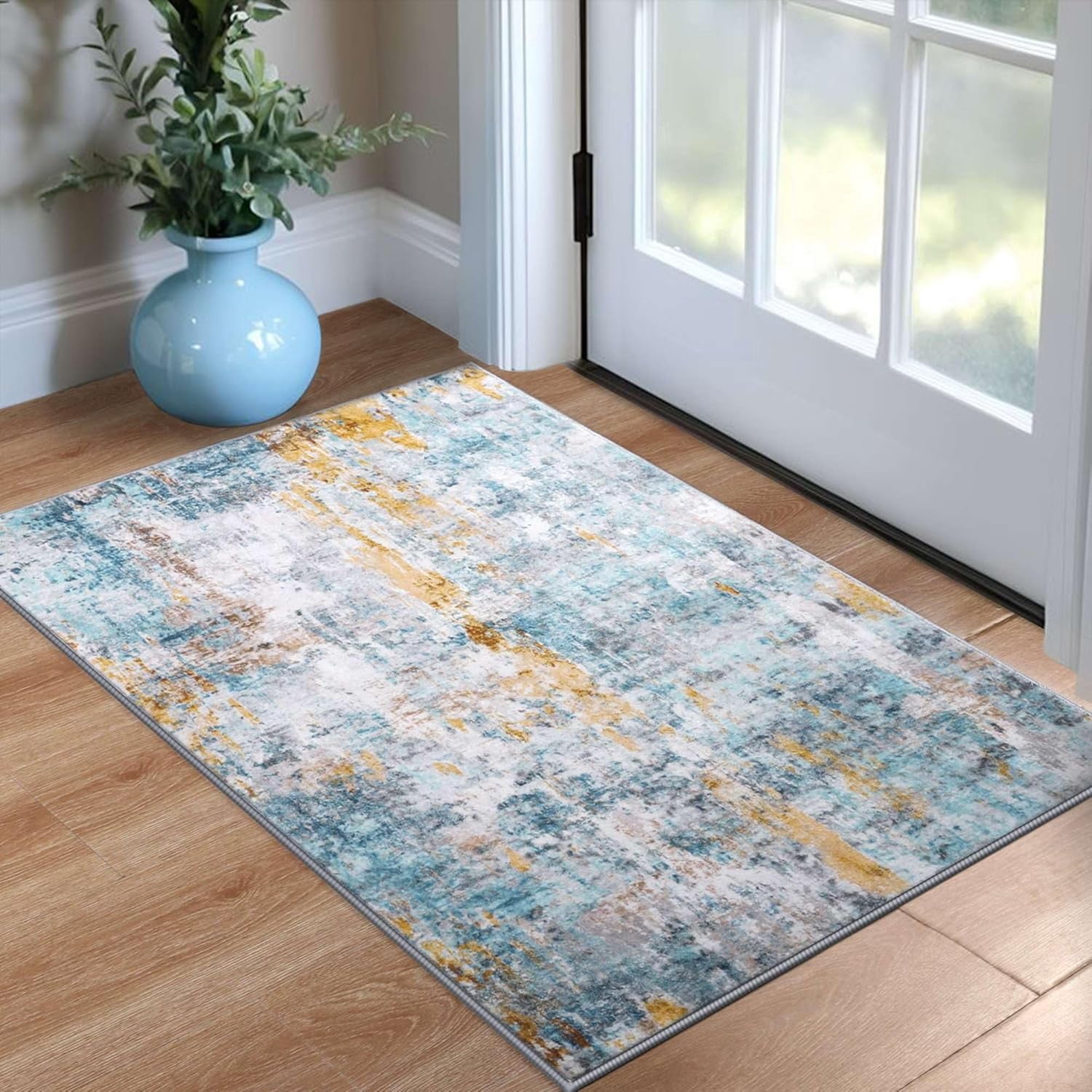 Entrance Rugs Indoor 2x3 Blue Entry Rug Washable Abstract Small Area ...