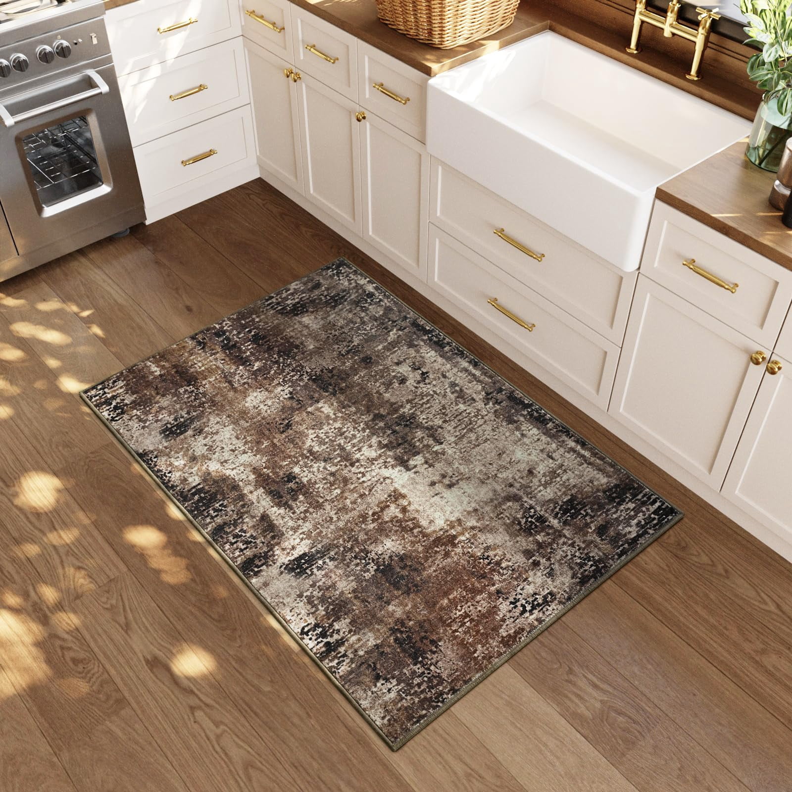 Entrance Rugs Indoor 2x3 Brown Entry Rug Washable Abstract Coffee Small ...