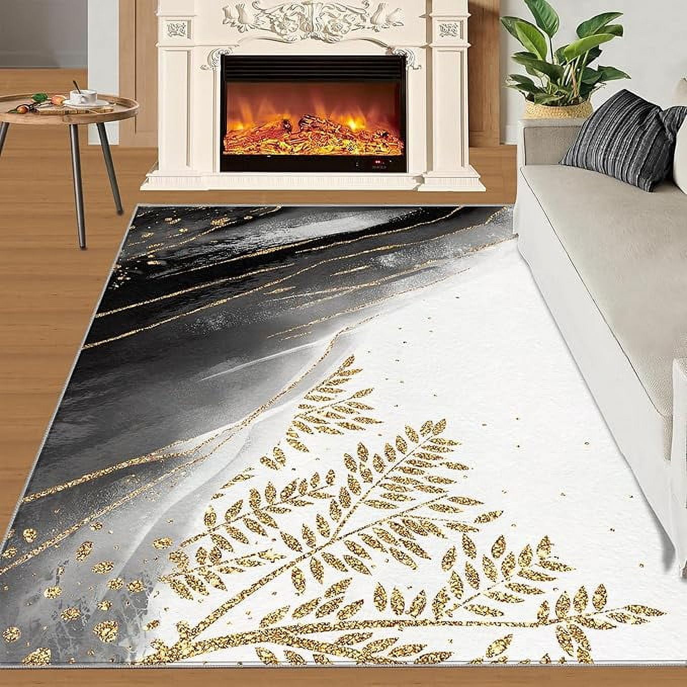 Entrance Rugs Indoor Abstract Rug Ink Gray Art Rug Modern Golden Palm ...