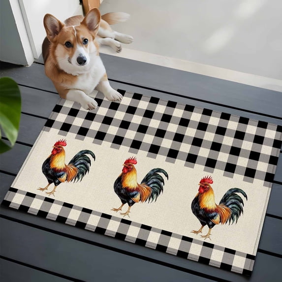 Entrance Runner Rug 2'x3',Black White Plaid Rooster Non-slip Doormat ...