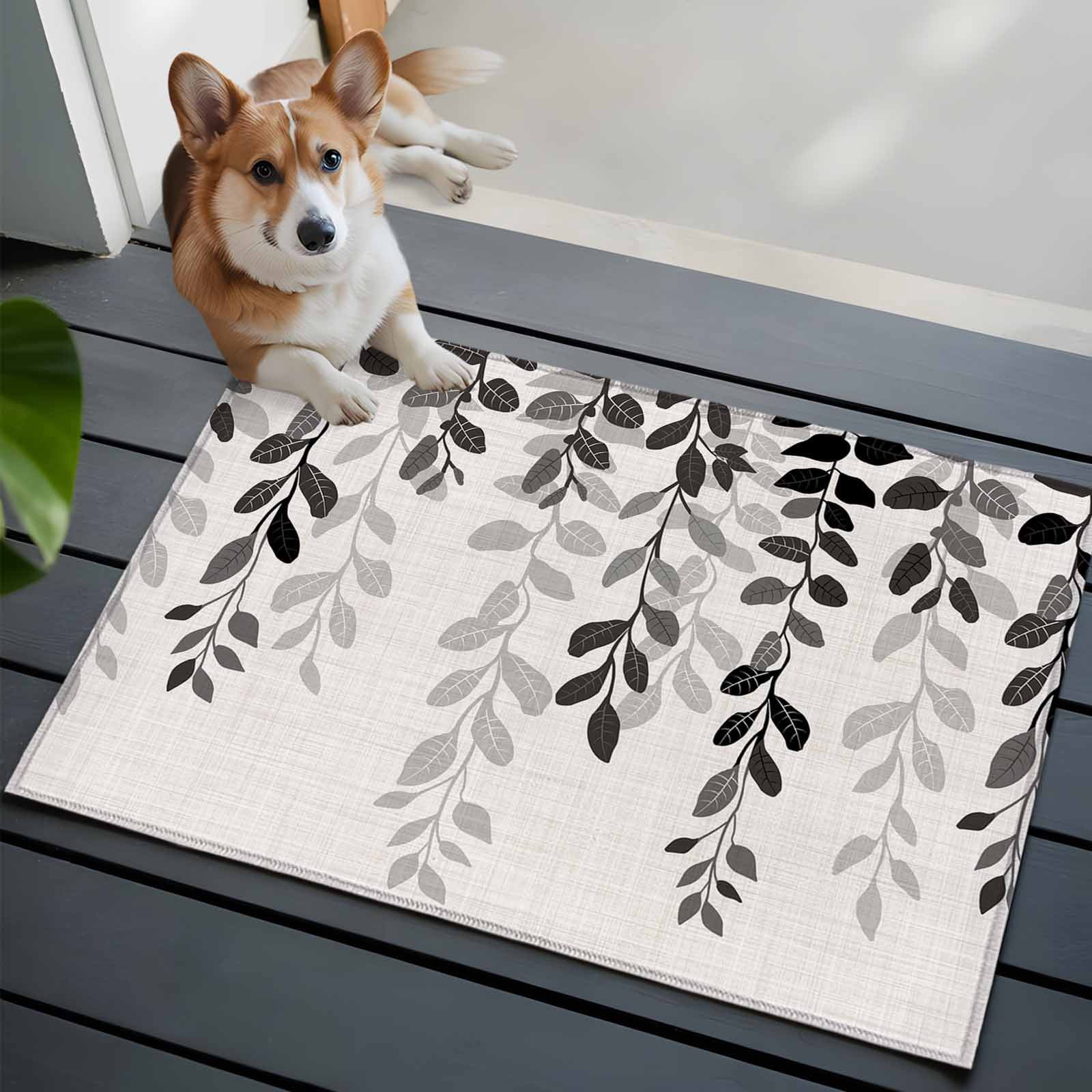 Entrance Runner Rug 2'x3',Grey Ombre Botanical Non-slip Doormat for ...
