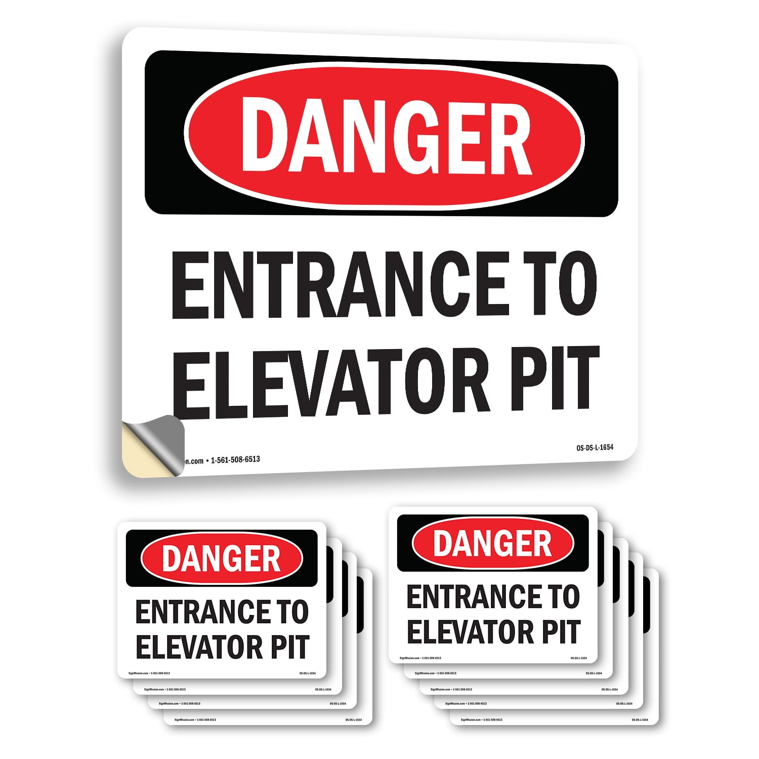 Entrance To Elevator Pit OSHA Danger Vinyl Decal Label 18 Inch x 12 ...