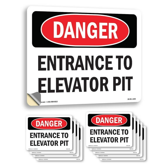 Entrance To Elevator Pit OSHA Danger Vinyl Decal Label 24 Inch x 18 ...
