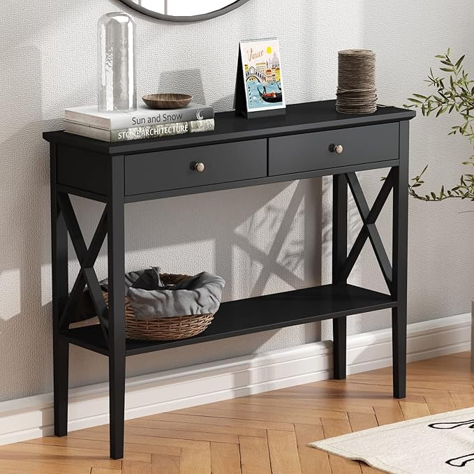 Entrance table with drawers, narrow wooden sofa table entrance table ...