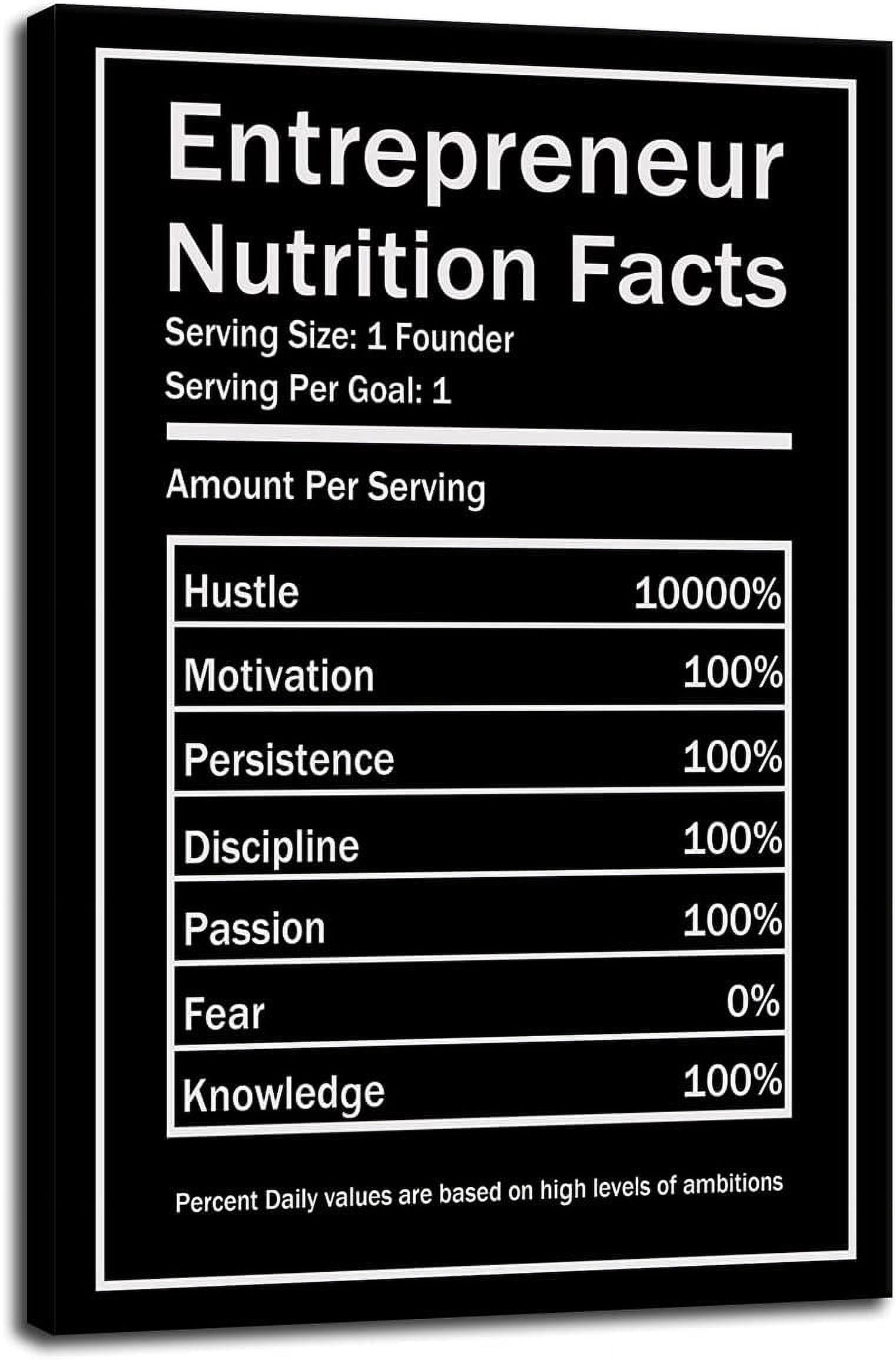 Entrepreneur Nutrition Facts Canvas Wall Art Motivational Quotes Poster ...