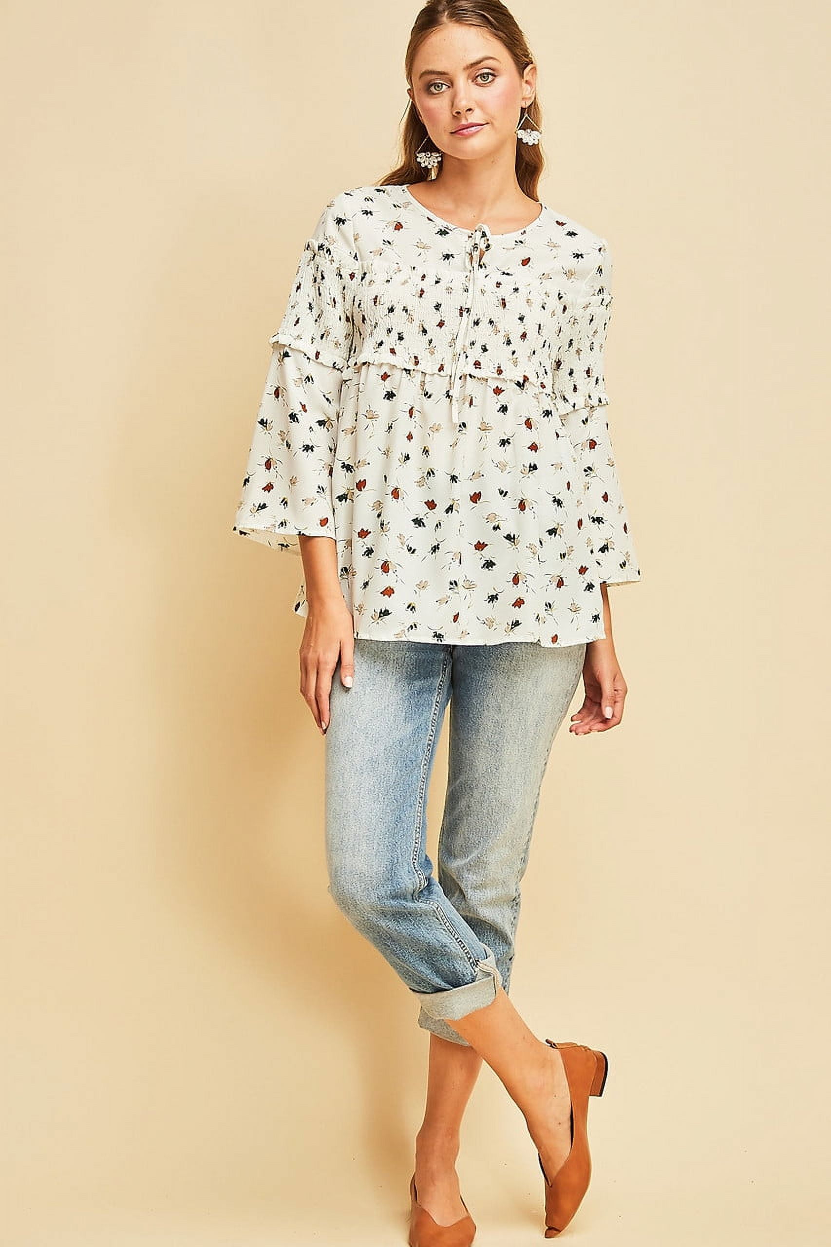 Entro Woven Top with Smocked Front (Medium) - Walmart.com