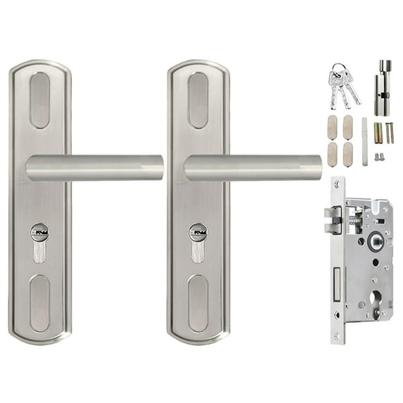 Entry Door Handle with Lock & Key Stainless Steel Interior Door Lock ...