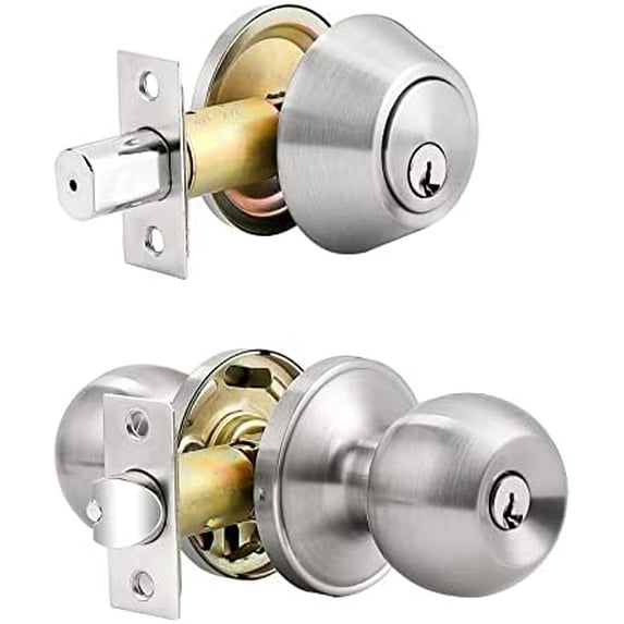 Entry Door Knob with Single Cylinder Deadbolt Set Brushed Nickel Entry ...