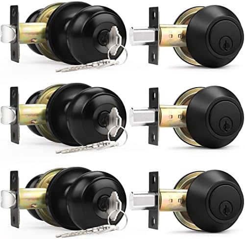 Entry Door Knobs Lock Set and Single Cylinder Deadbolt Combination Set ...