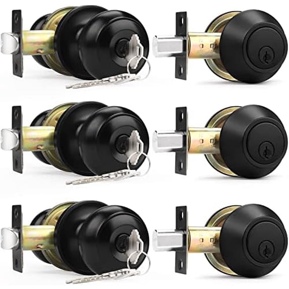 Entry Door Knobs Lock Set and Single Cylinder Deadbolt Combination Set ...