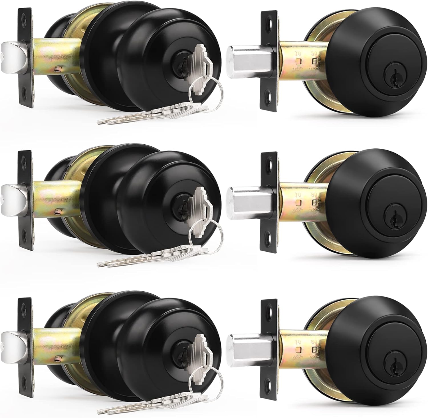 Entry Door Knobs Lock Set and Single Cylinder Deadbolt Combination Set ...